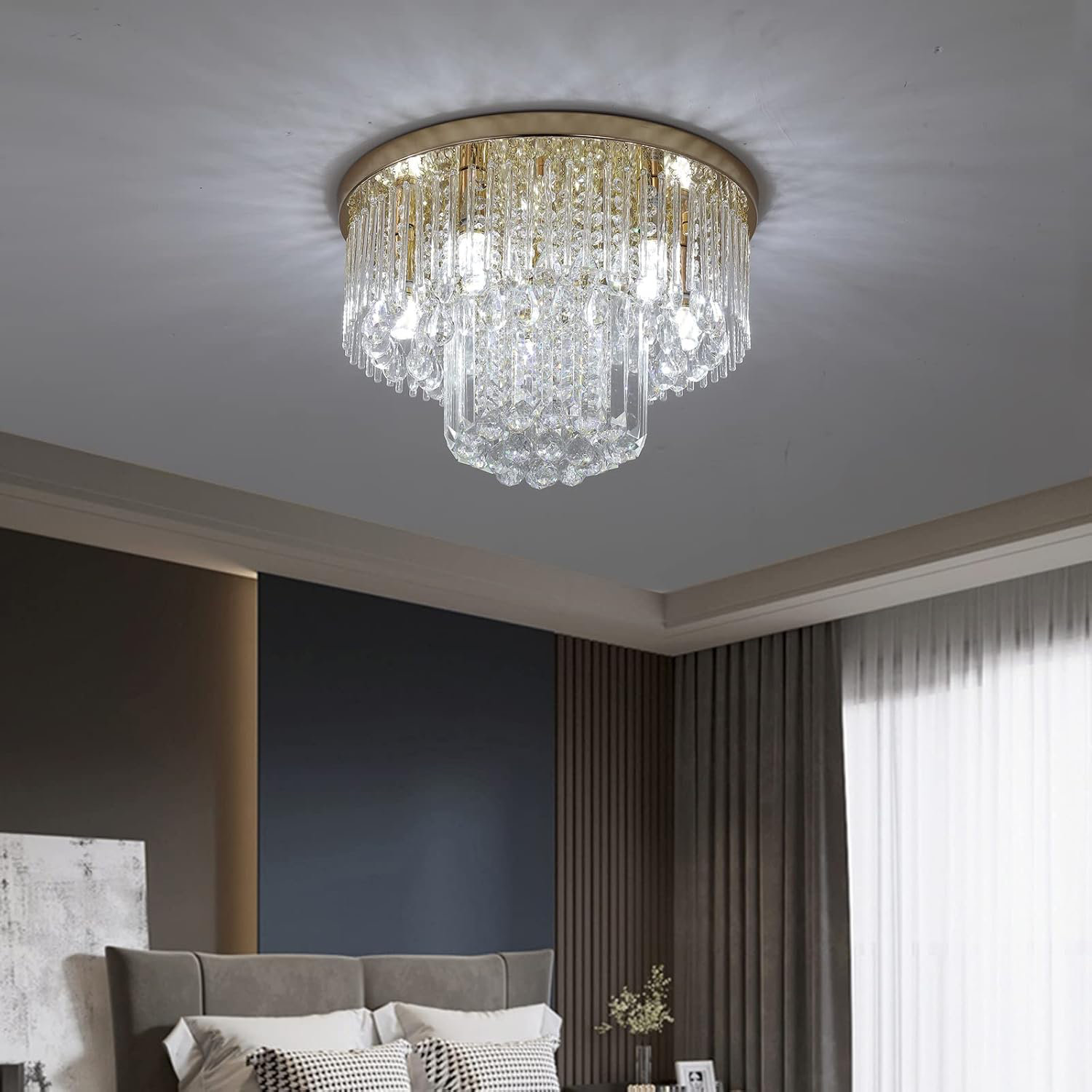 House of Hampton® Gold Crystal Raindrop Chandelier Flush Mount Ceiling ...