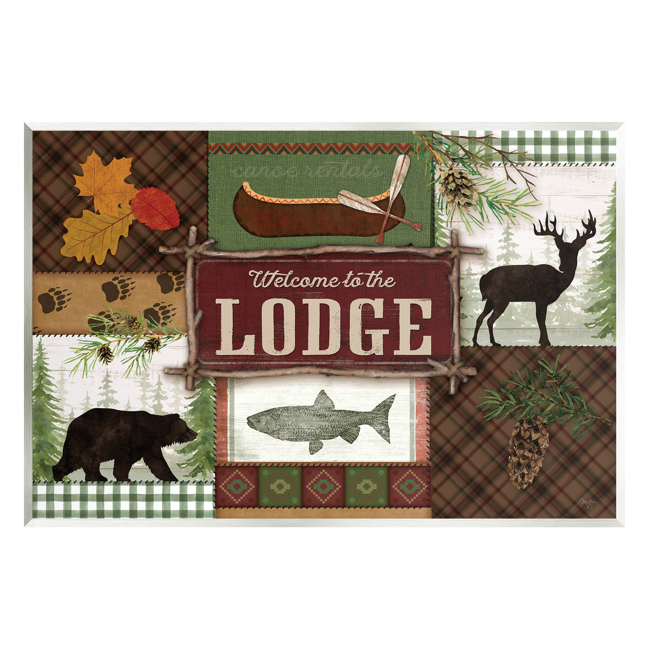 Stupell Industries Welcome Lodge Plaid Wildlife Sign Giclee Art By ...