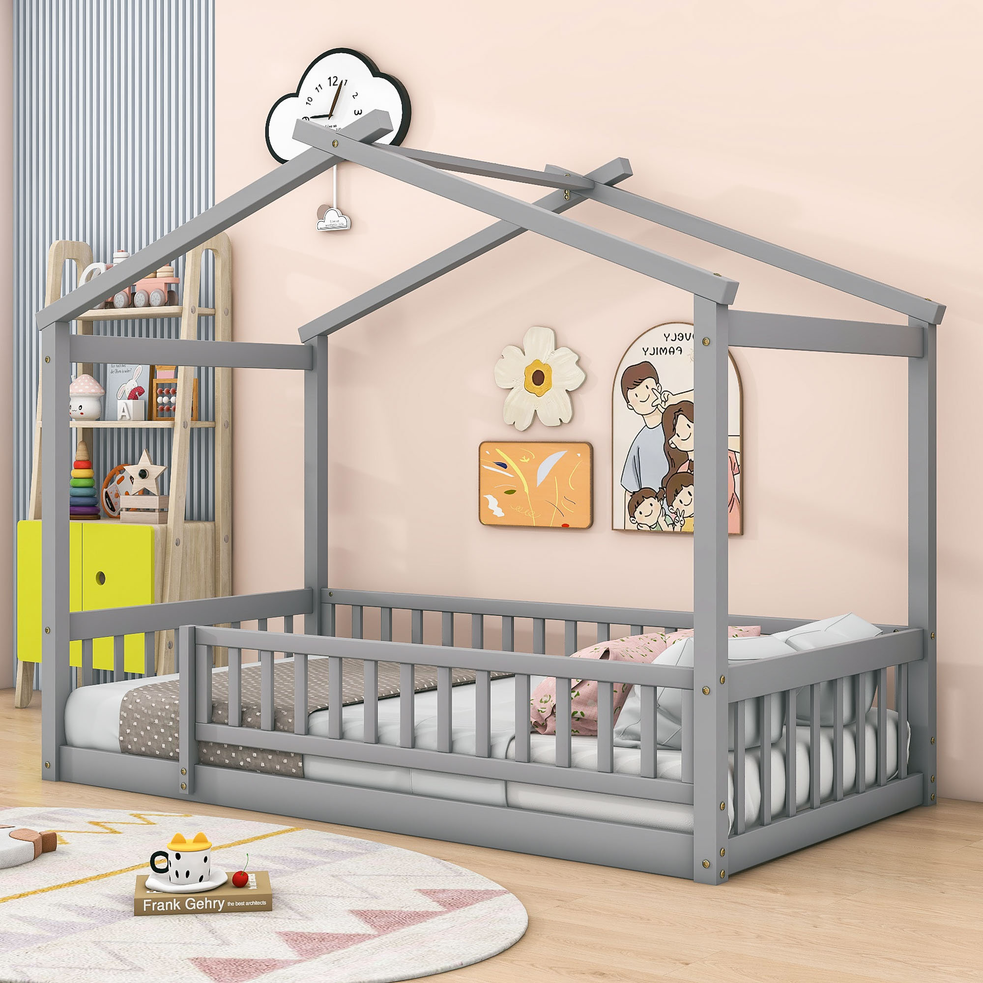 Harper Orchard Aquille Wood House Bed with Fence and Roof | Wayfair