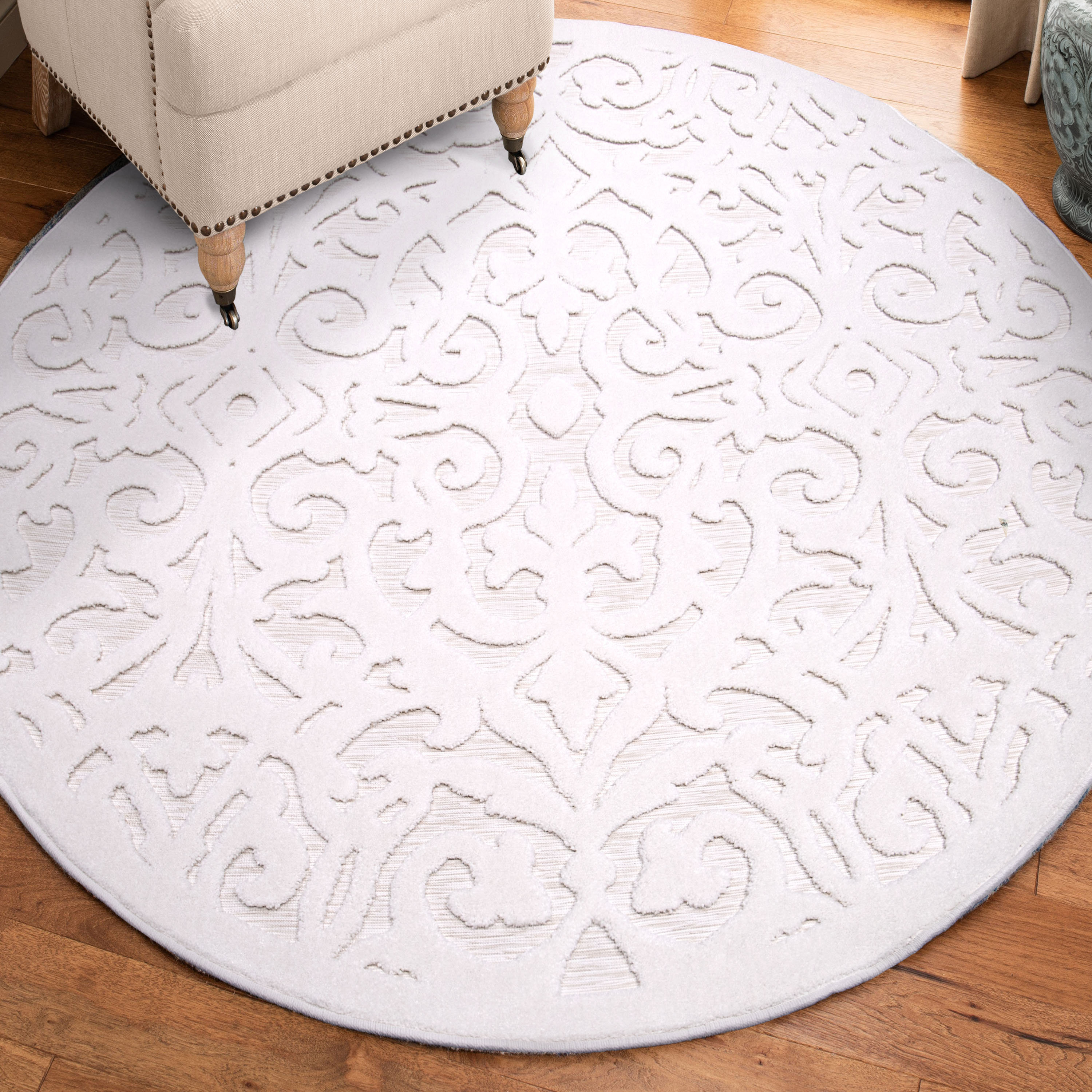 My Texas House Ladybird Damask Natural High Low Indoor Outdoor Rug ...