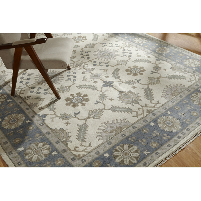 Wildon Home® Handmade Hand-Knotted Wool Yellow/Blue Rug | Wayfair