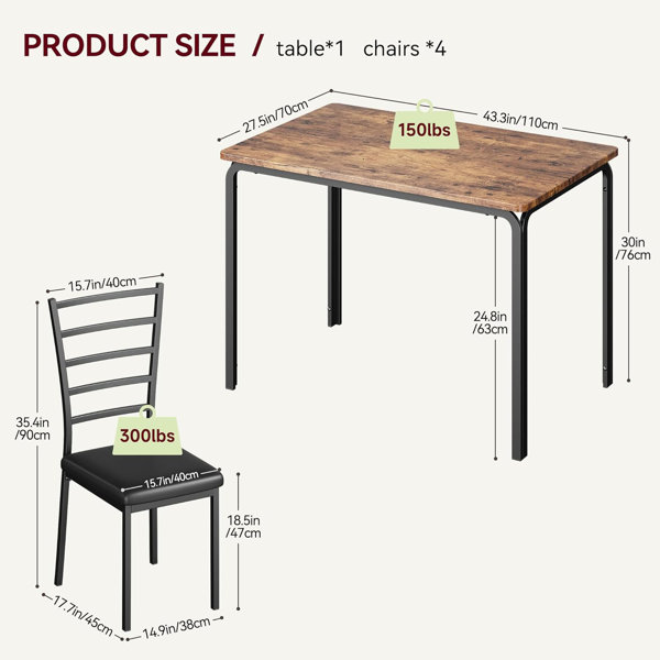 17 Stories Dining Table for 4, Small Table and Chairs Set of 4, Square ...