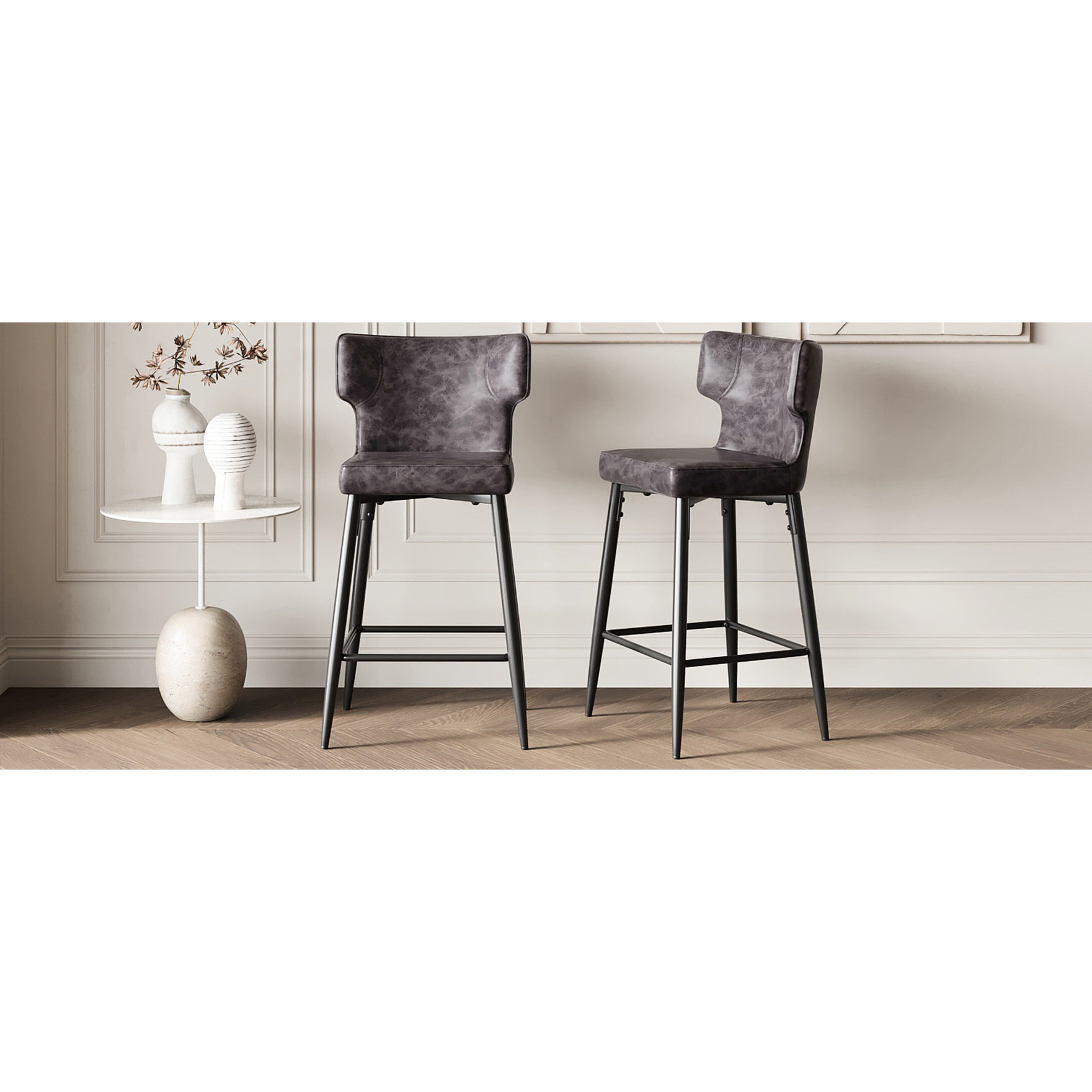 Latitude Run® Counter Height Bar Stools ( Of 2), Modern Pu Leather ...