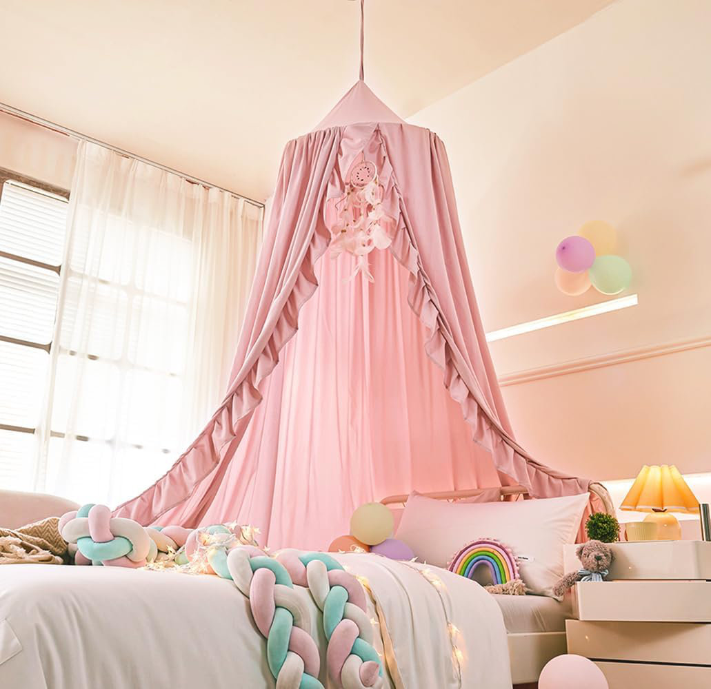 Unkoma Hanging Canopy Princess Play Tent,Bed Canopy for Girls,Ruffled ...