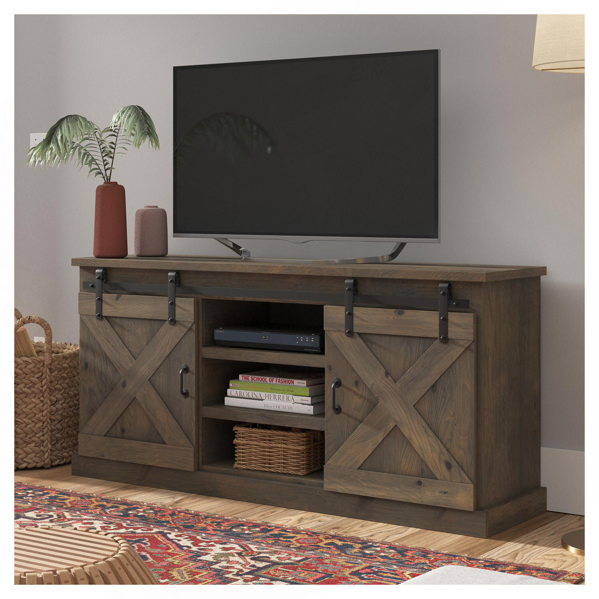 Rosalind Wheeler Rustic Farmhouse 66 Inch TV Stand Console, Aged ...
