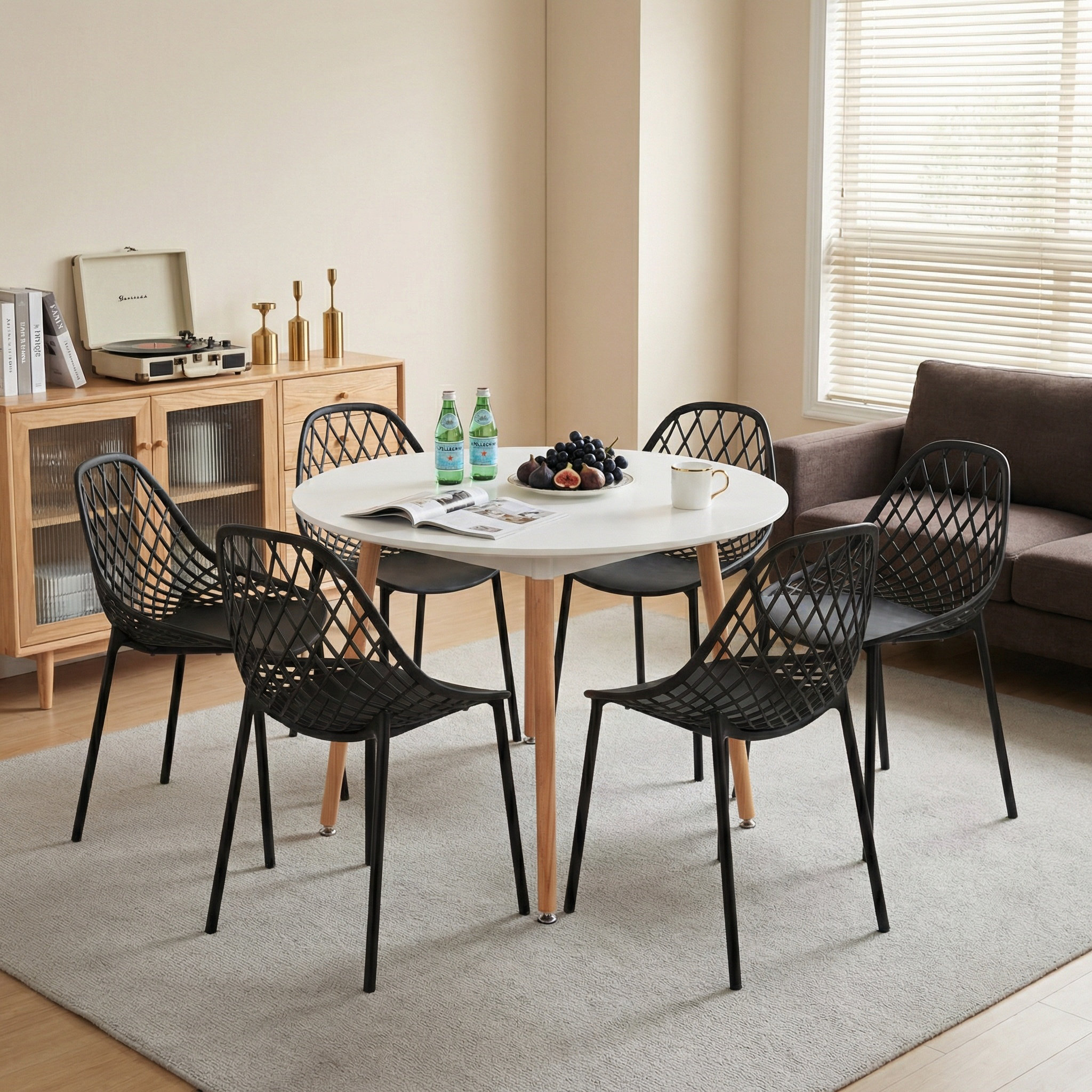 East Urban Home Modern Round Dining Table Set with 6 Dining Chairs ...