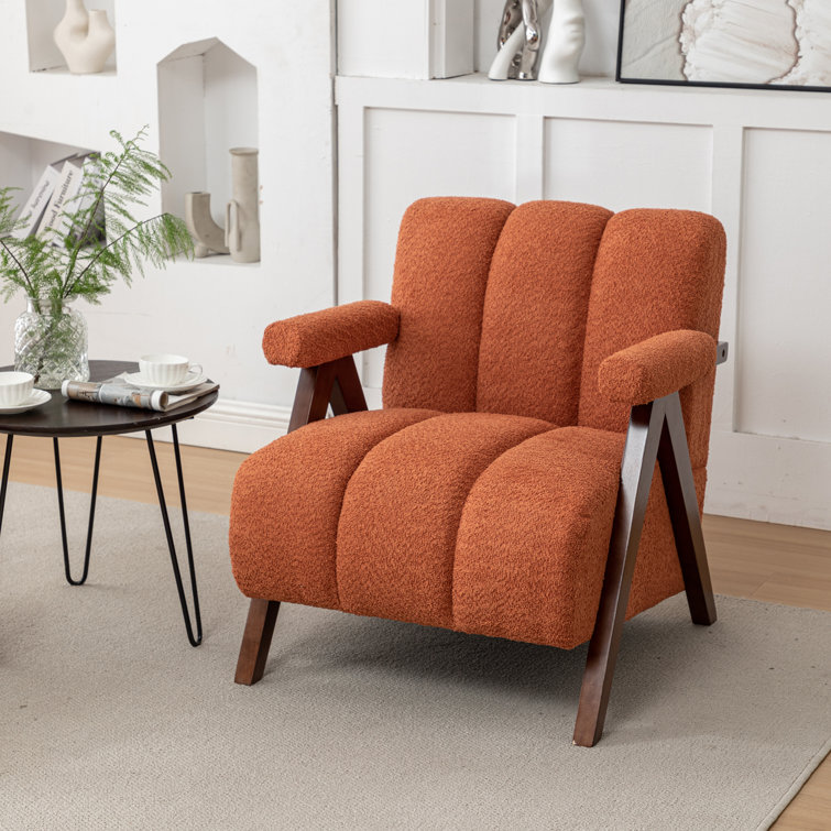 George Oliver Draedyn Upholstered Boucle Armchair with Solid Wood Legs ...