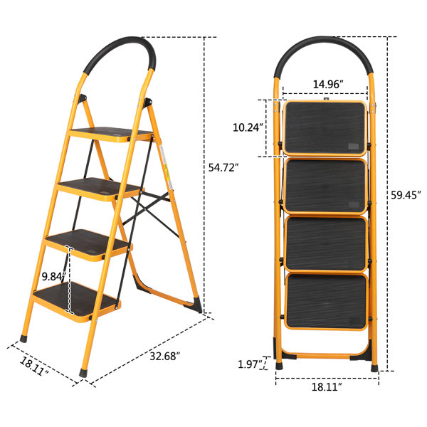 WFX Utility™ Folding 4 Step Ladder, Portable Anti-Slip And Wide Pedal ...