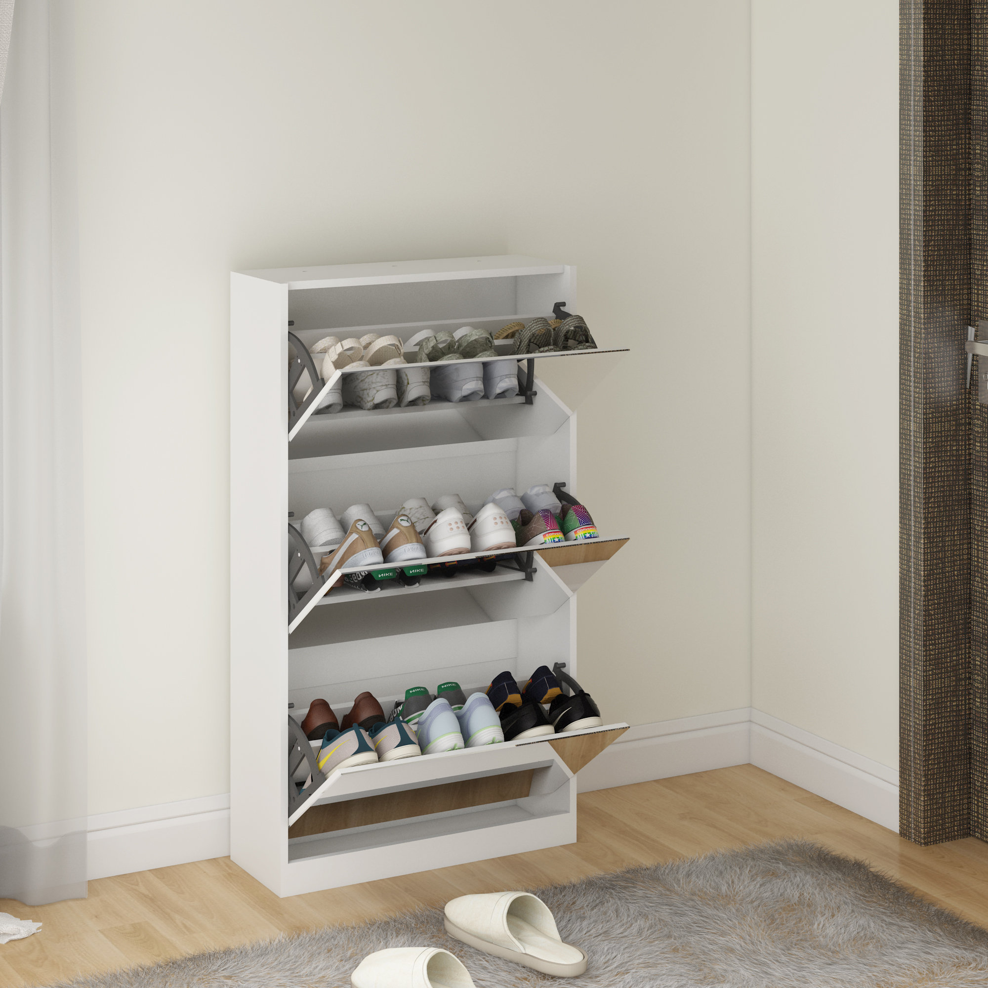 Latitude Run® 18 Pair Shoe Storage Cabinet with Mirror - Wayfair Canada