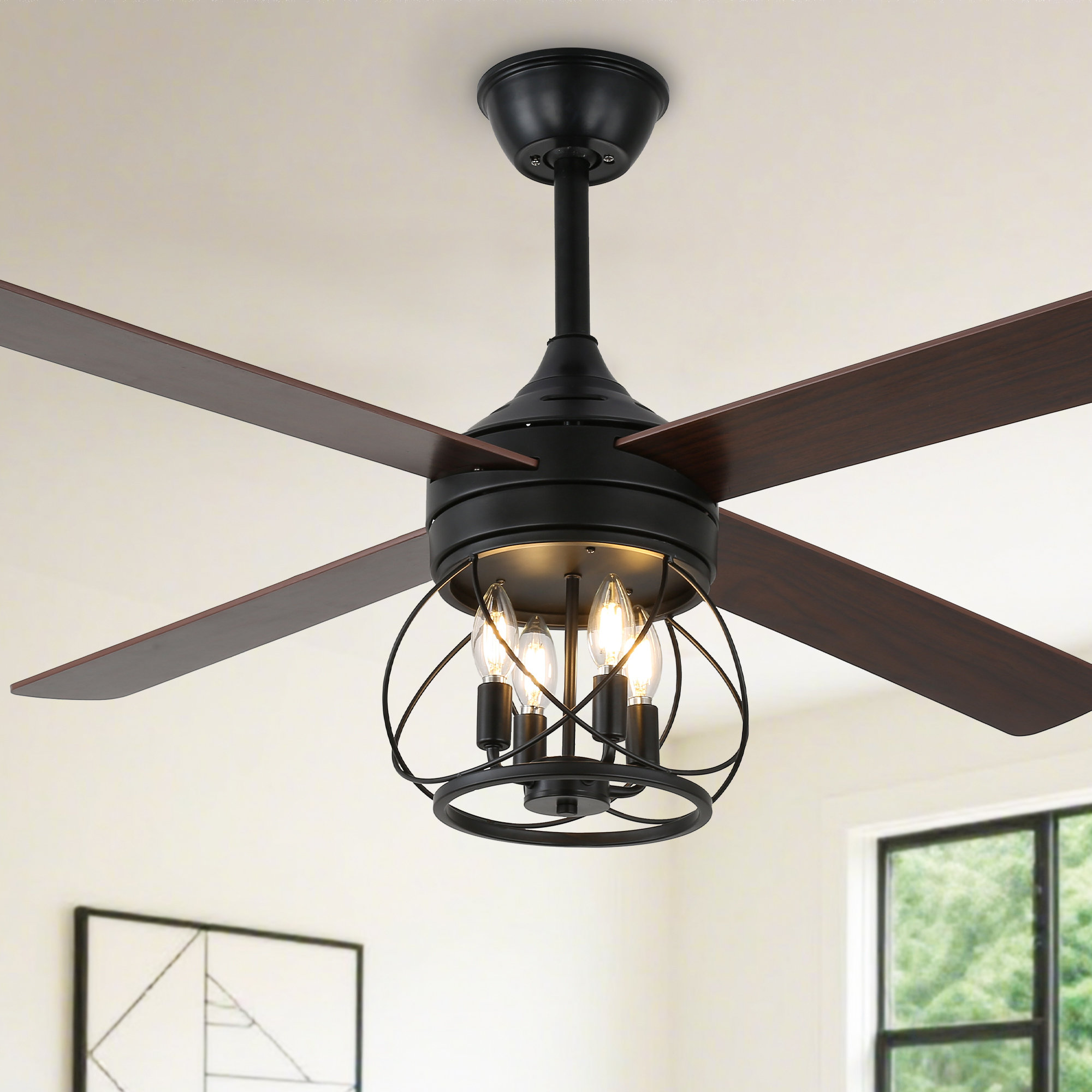 17 Stories 52" Farmhouse Ceiling Fan with 4-Light and Remote Metal ...