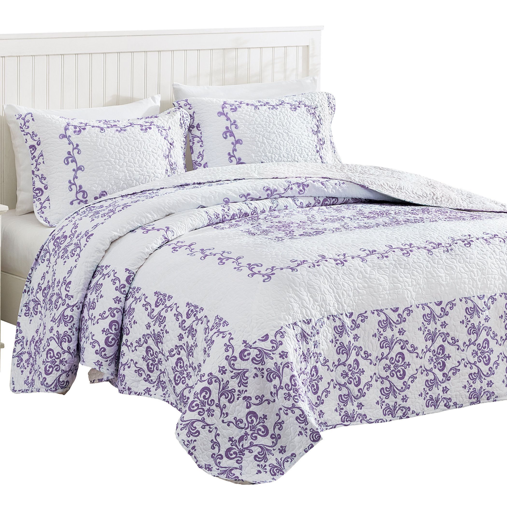 Winston Brands Lovely Damask Embroidered Quilted Bedspread | Wayfair