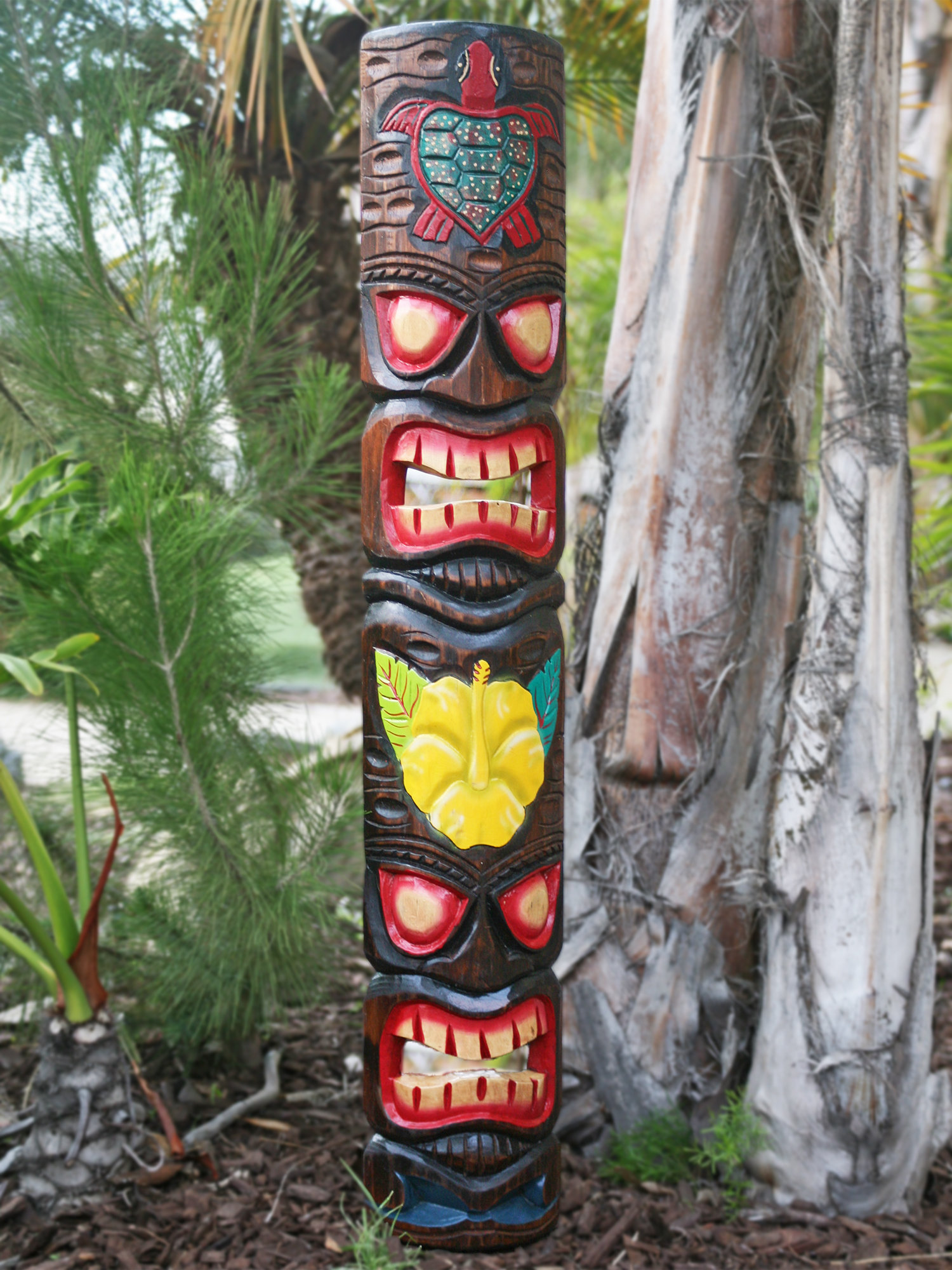 Backyard X-Scapes 40" H Tiki Mask Turtle and Hibiscus Flower Tropical ...