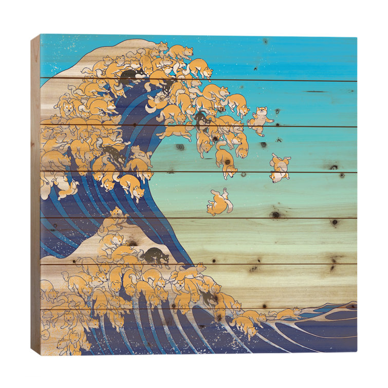 Red Barrel Studio® Shiba Inu In Great Waves On Wood by Big Nose Work ...