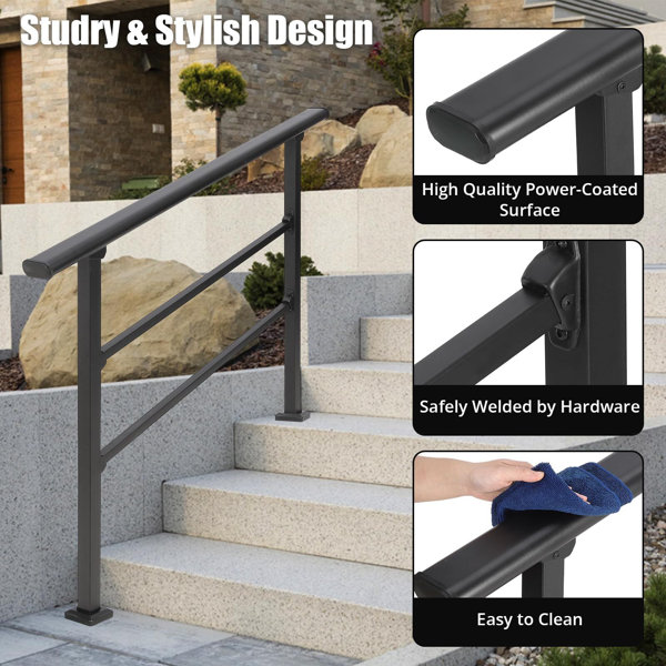 babevy 4 Step Stair Handrail, Outdoor Stair Railing Fits 3 To 4 Steps ...