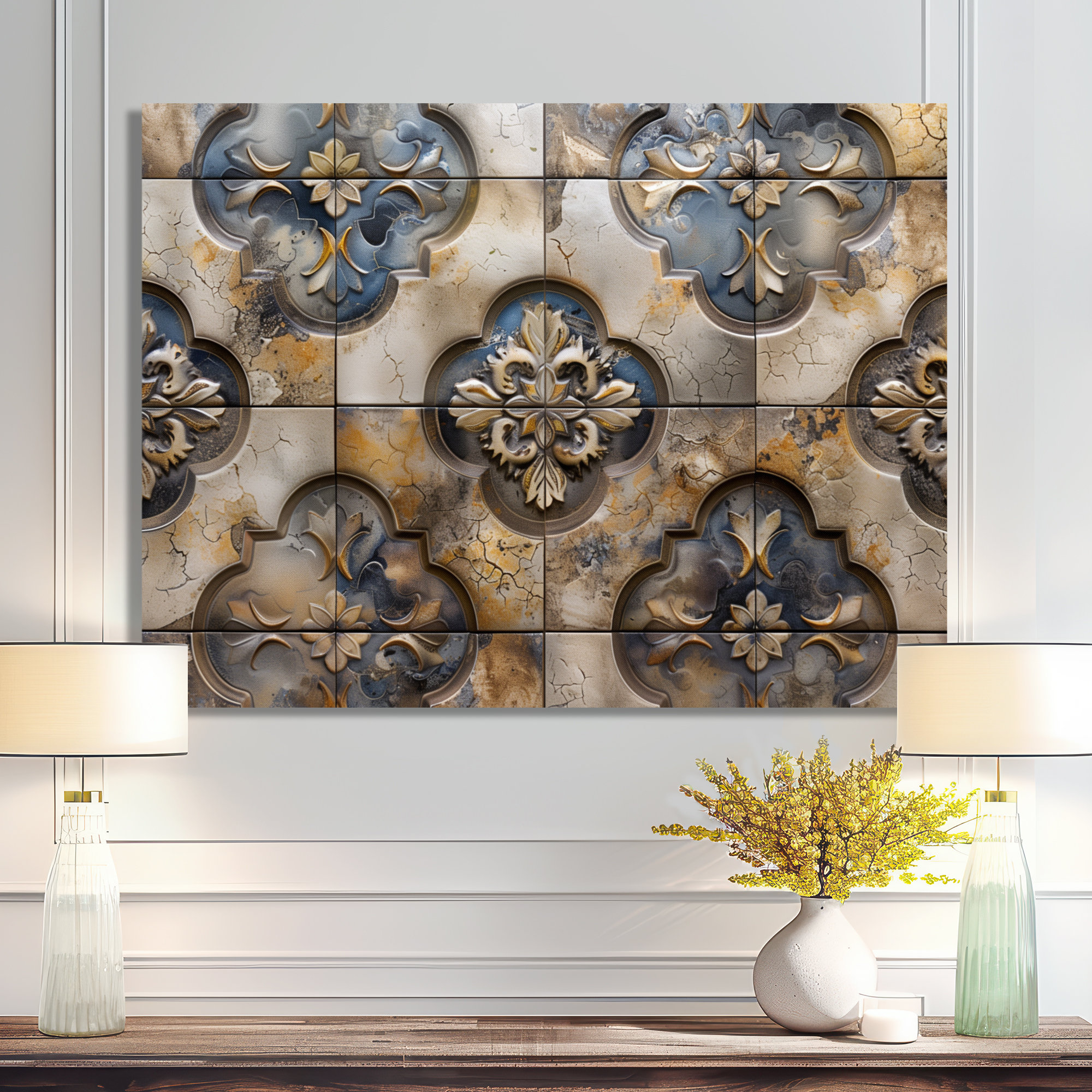 Charlton Home® Medival Grey Gold Vintage Ceramic Tiles II - Abstract ...