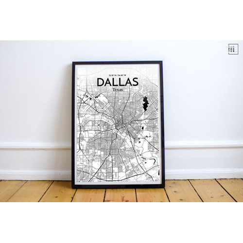OurPoster.com 'Dallas City Map' Graphic Art Print Poster in Ink | Wayfair