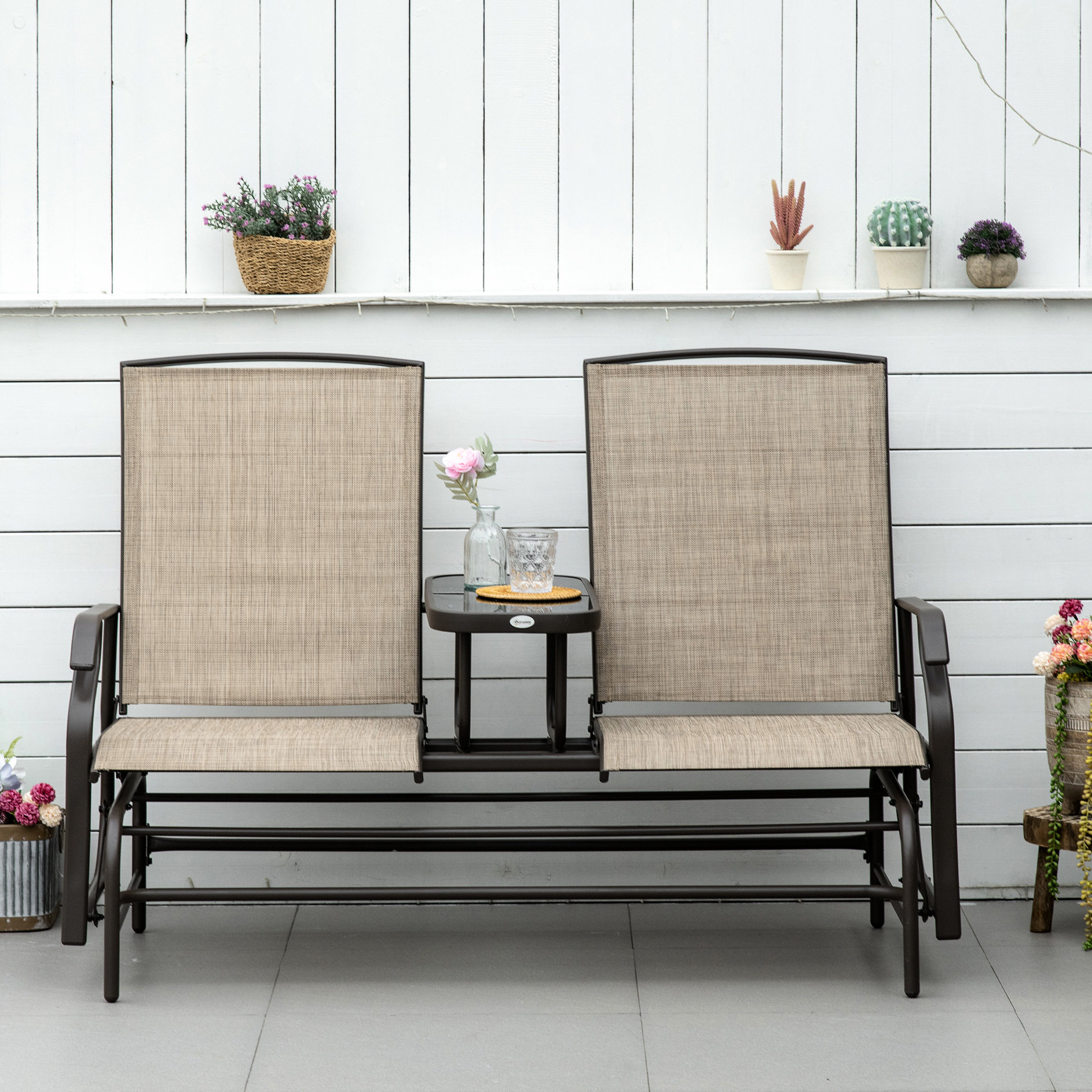 Lark Manor™ Porch Glider Seat With Middle Table - Brown Metal Frame ...