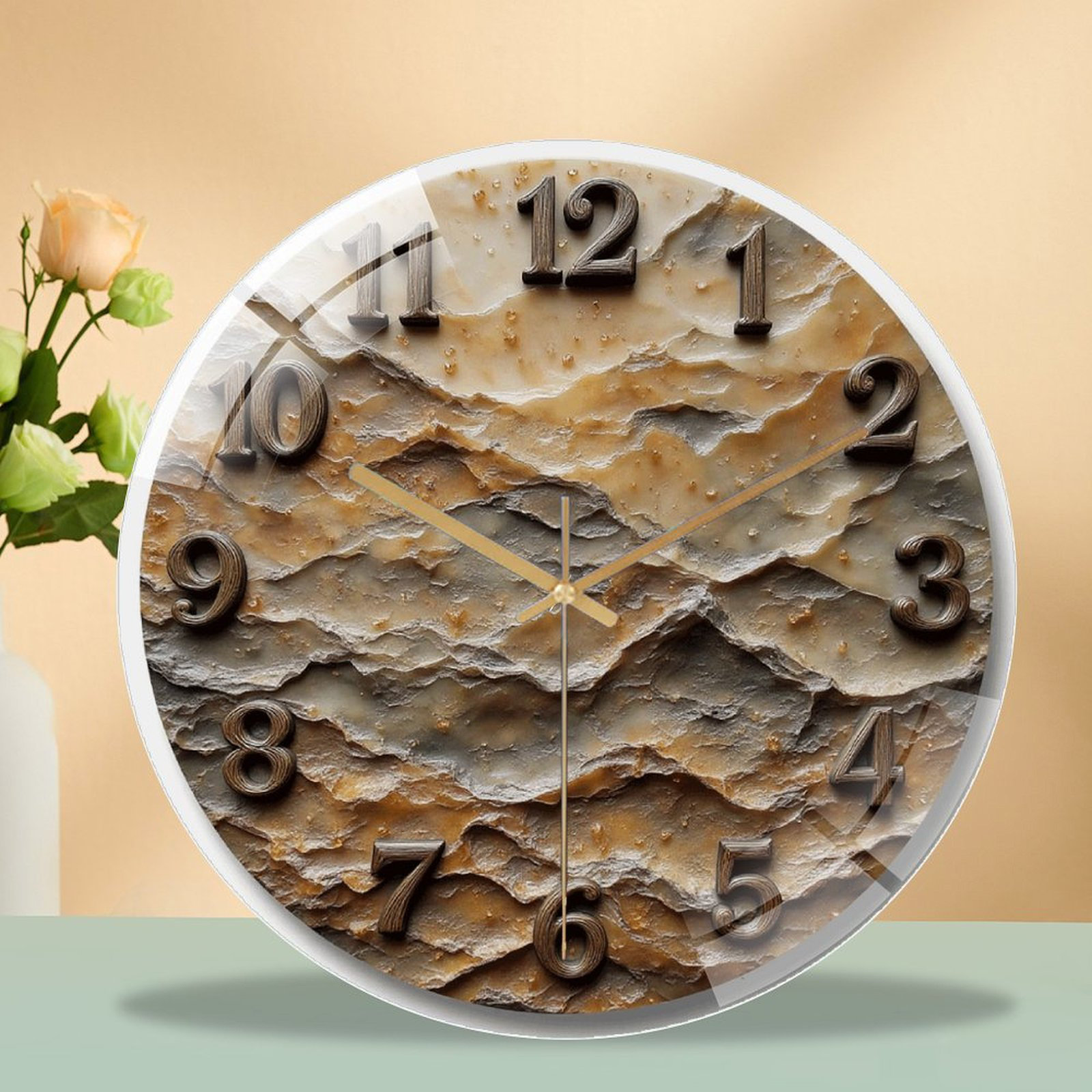 Dakota Fields Elegant Wall Clock with 2D Stone Texture Design Art - 12 ...