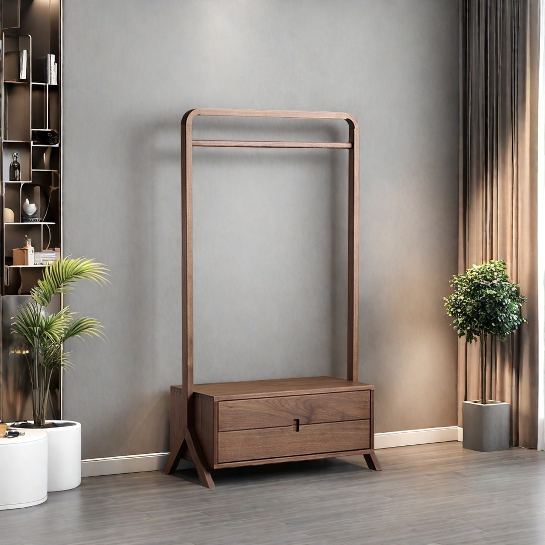 PPEDKS Black Walnut Coat Rack Large Drawer Storage | Wayfair