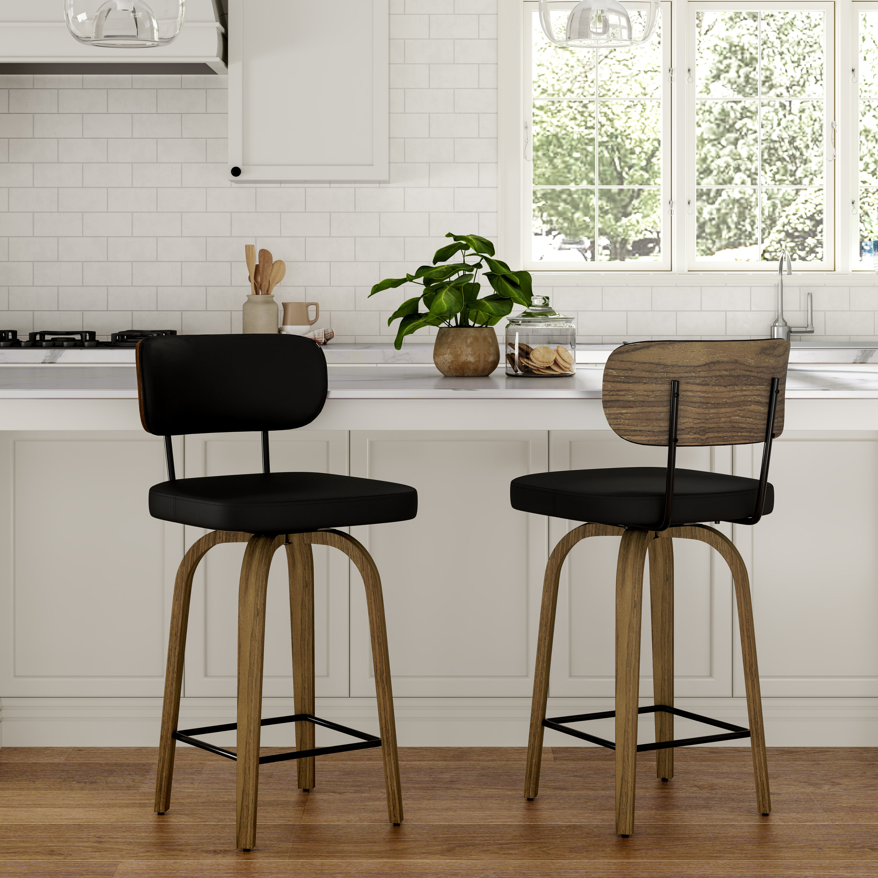 George Oliver Swivel Counter Height Bar Stools with Back Set of 2, 26 ...