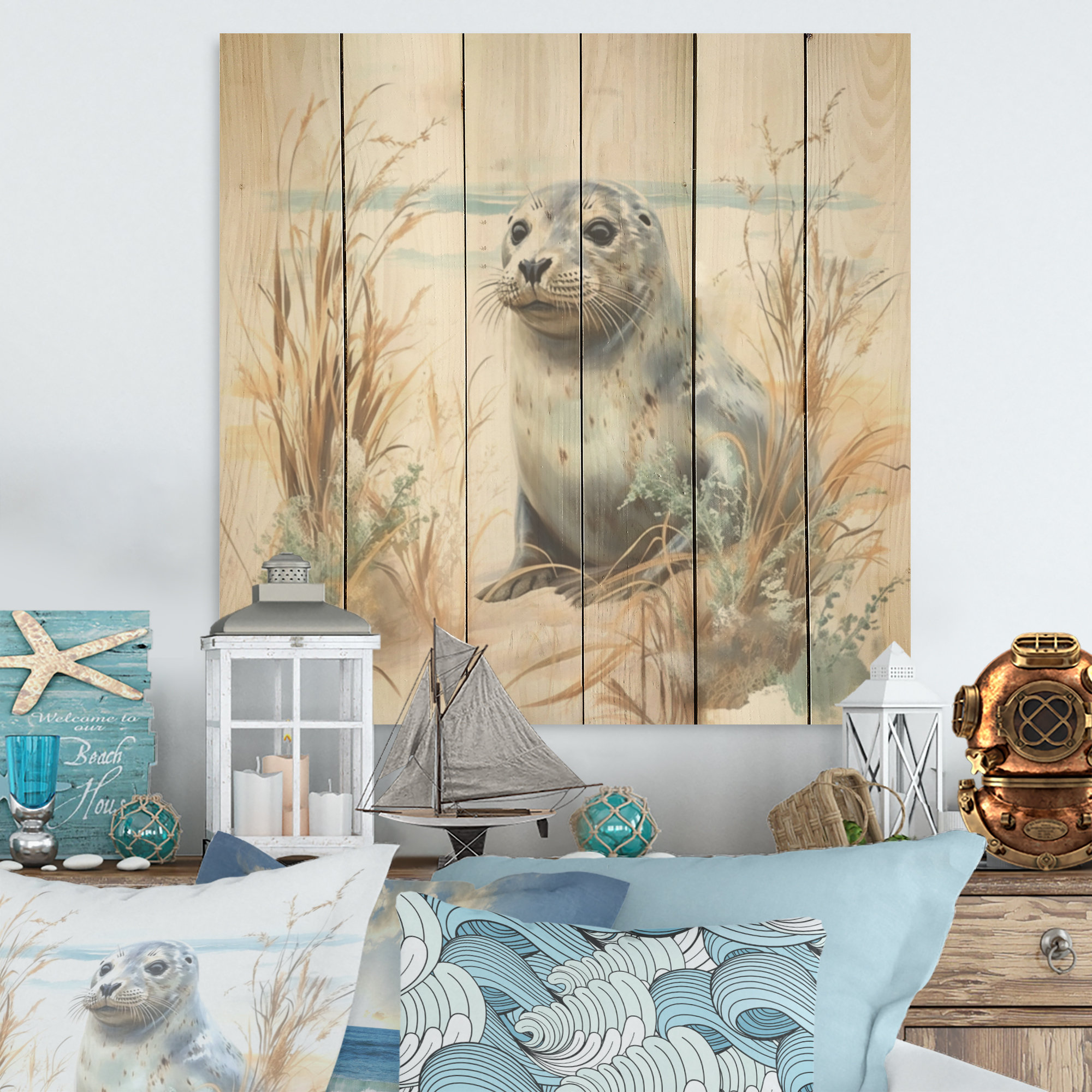 Highland Dunes Coastal Animal Charm In Winter - Coastal Animal Wood ...