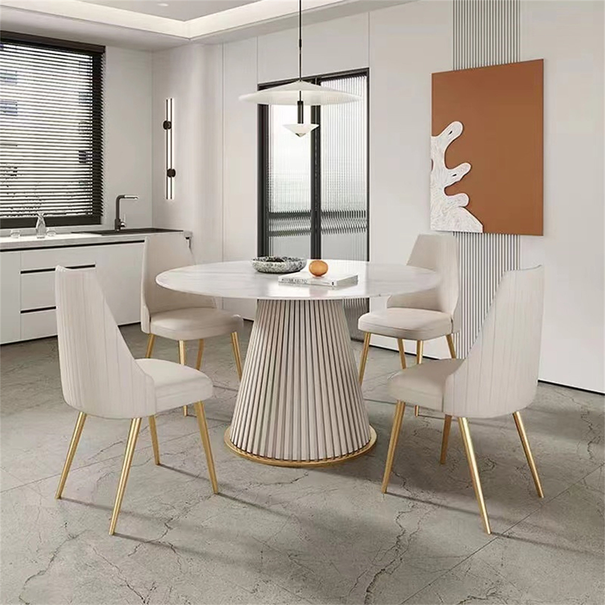 Corrigan Studio® 53 Inch Modern Sintered Stone Round Dining Table With ...