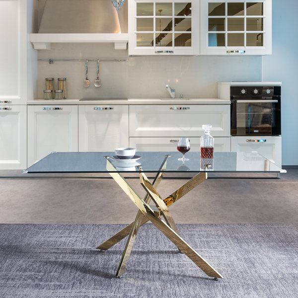 Mercer41 Glass Top Metal Base Dining Table | Wayfair