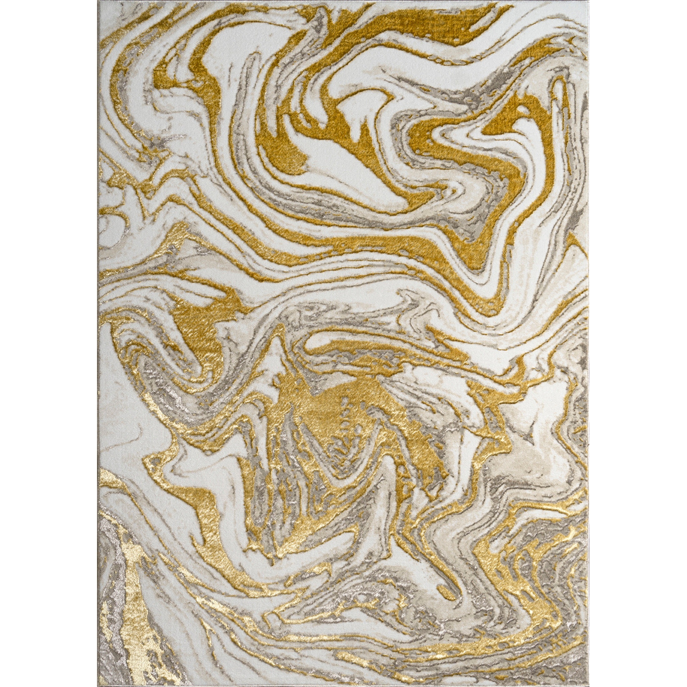 Mercer41 "Paz" Opulent Beige & Gold Abstract Art Rug | Wayfair