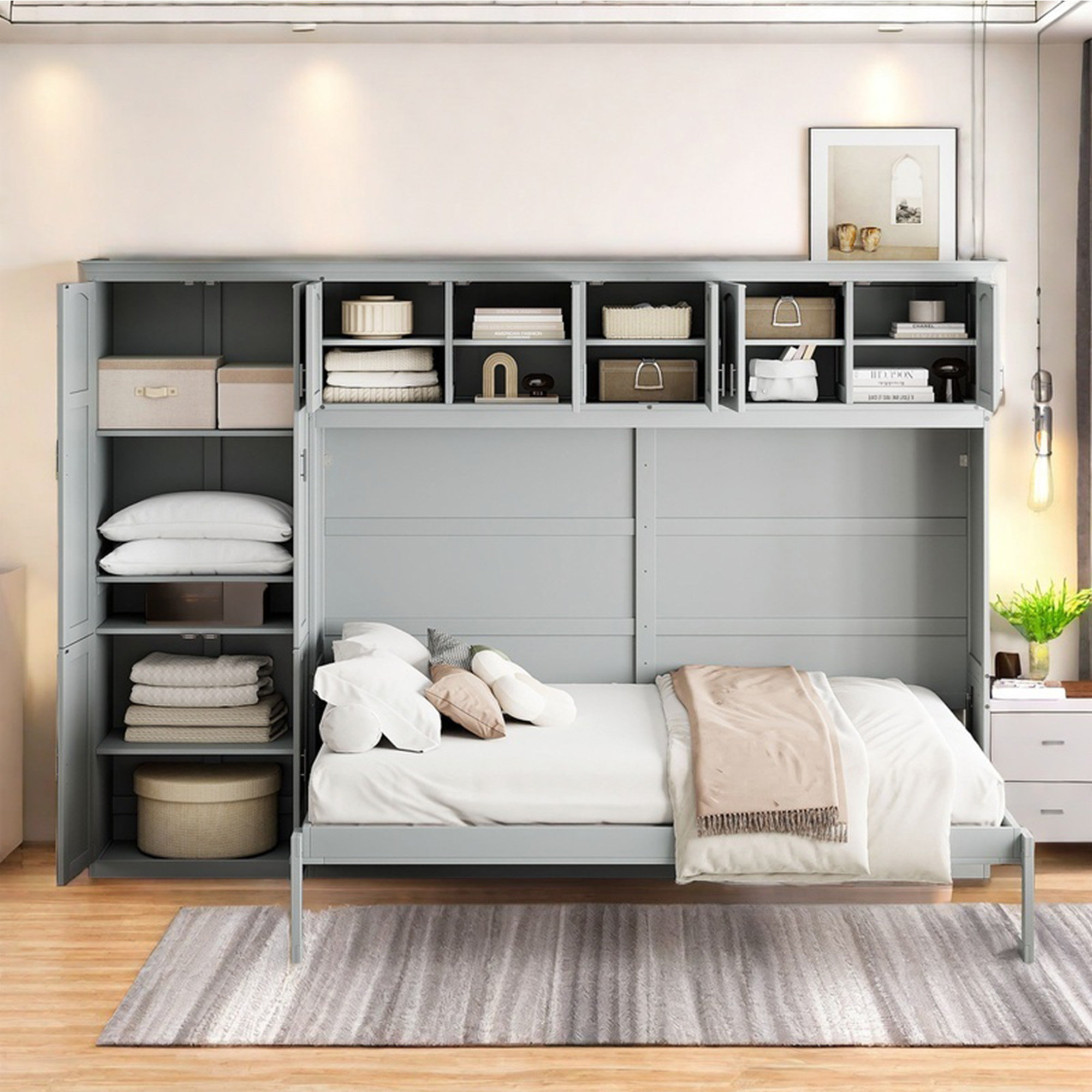 Hokku Designs Modern Queen Size Murphy Bed With Cabinets, Wood Murphy ...