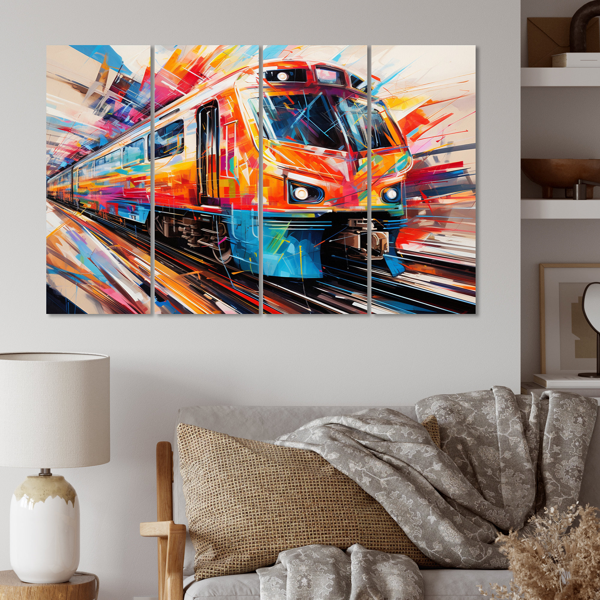 Ebern Designs Train Fusion Of Lines On Canvas 4 Pieces Print | Wayfair