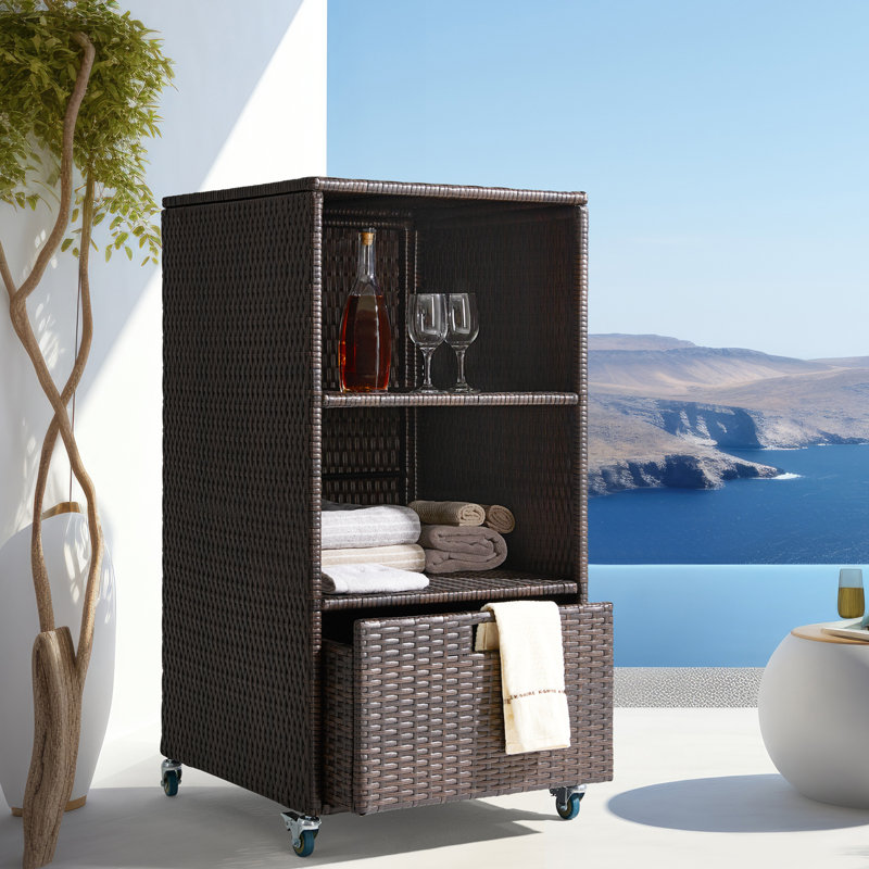 Patio Novagarden Water Resistant Wicker Towel Valet with Wheels & Cover ...