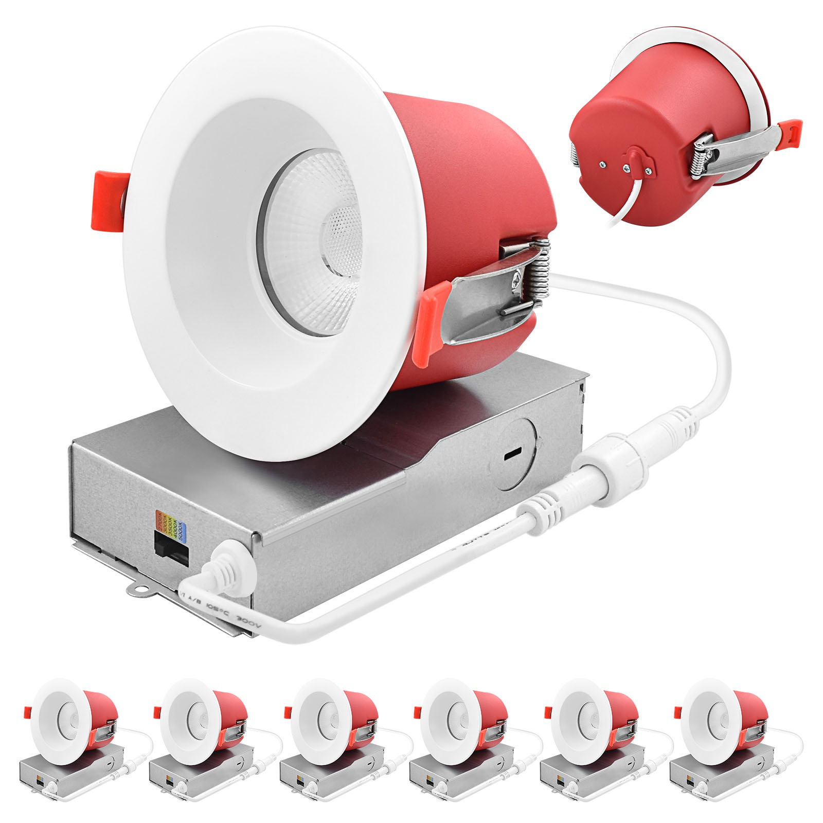 Luxrite 6-Pack 4 Inch LED Recessed Light J-Box 5CCT 2700K-5000K 2 Hour ...