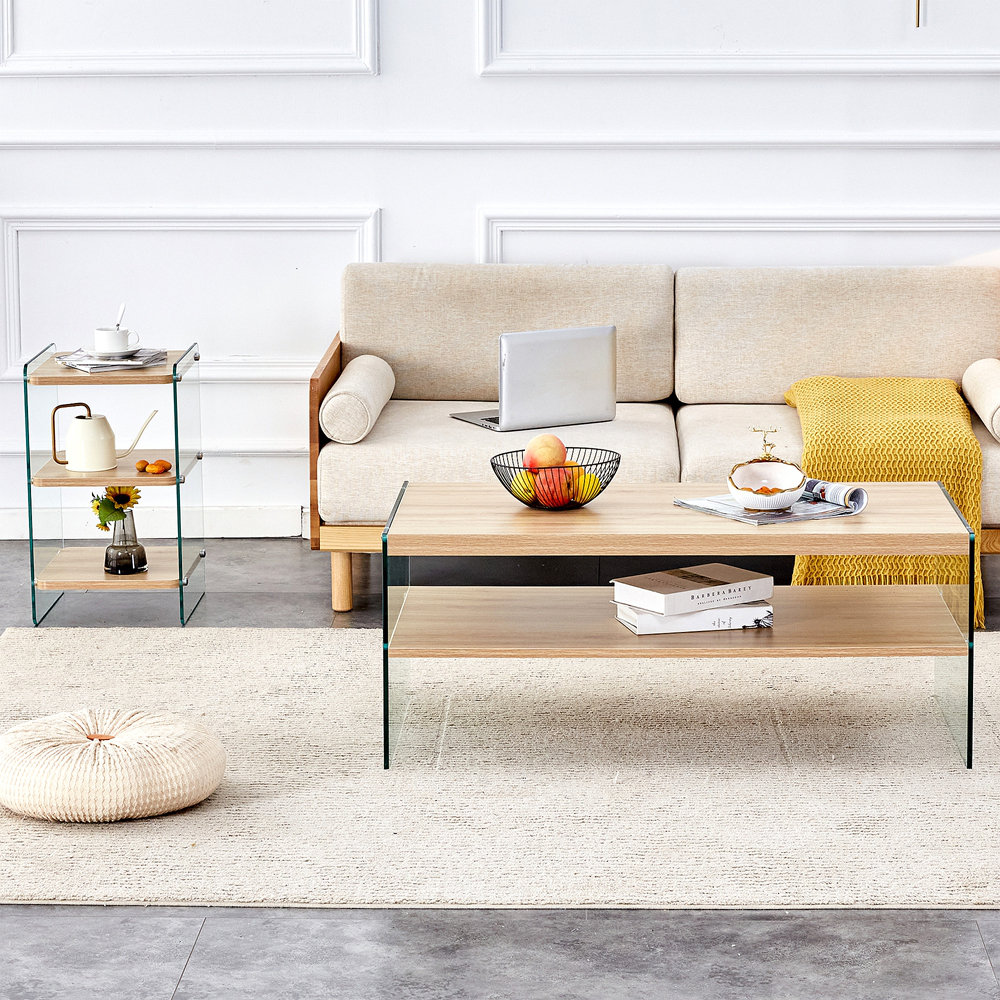 Wrought Studio Three-Tier Side Table And Bunk Coffee Table Set. The Board Is Made Of MDF With ...