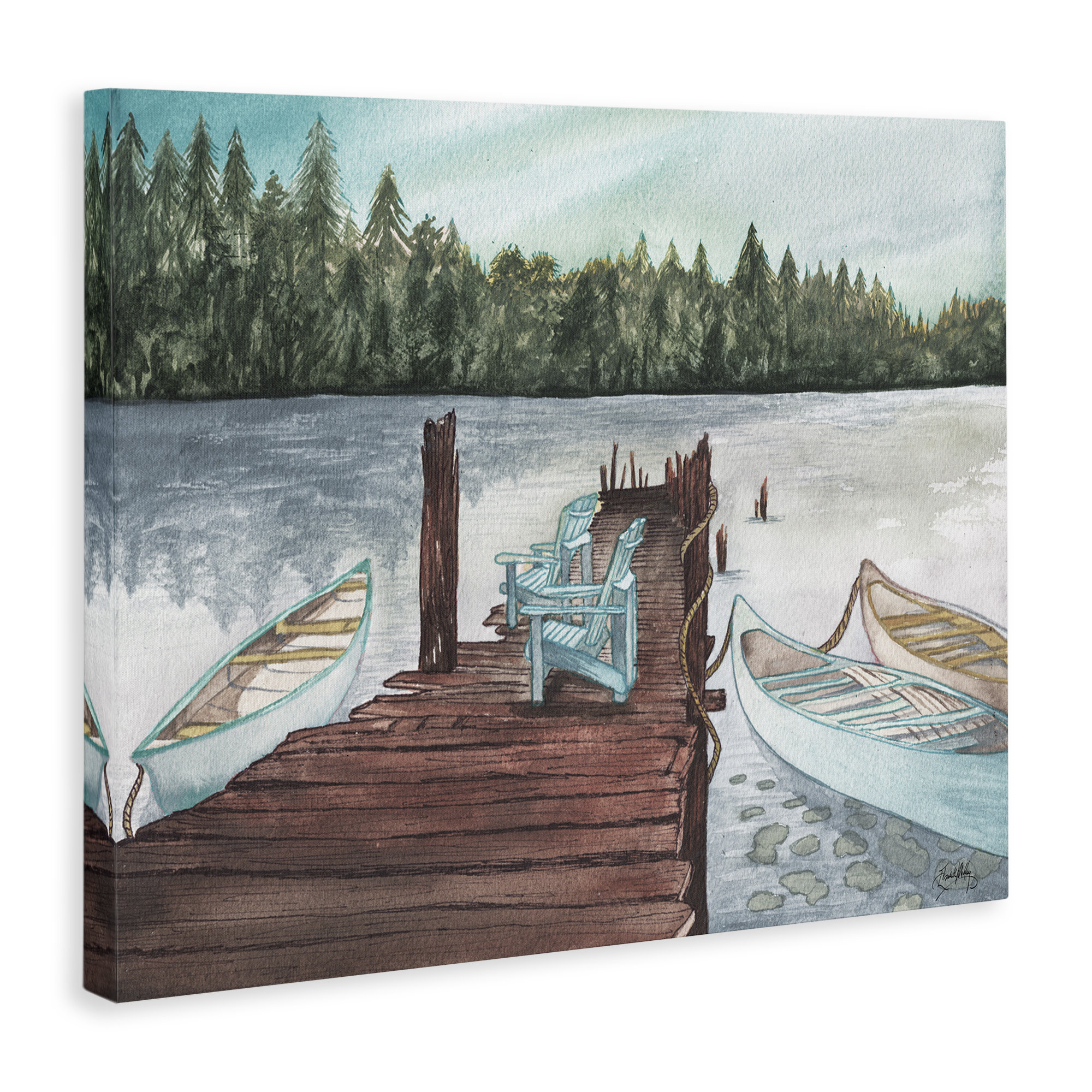 Union Rustic Canoes at Lake Dock Canvas Wall Art by Elizabeth Medley ...
