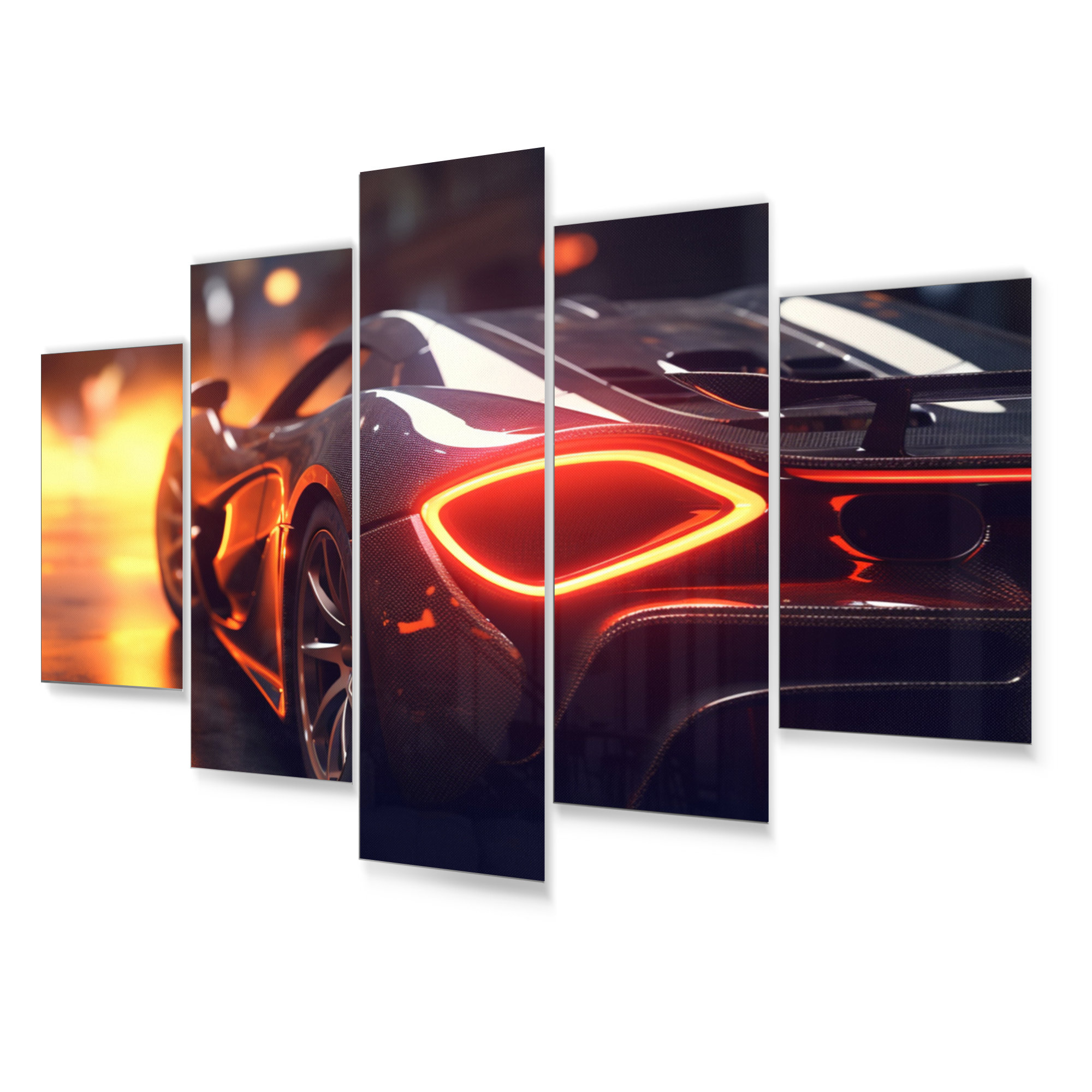 Design Art 5 Exotic Car In The Neon Streets II Wall Decor Set Metal ...