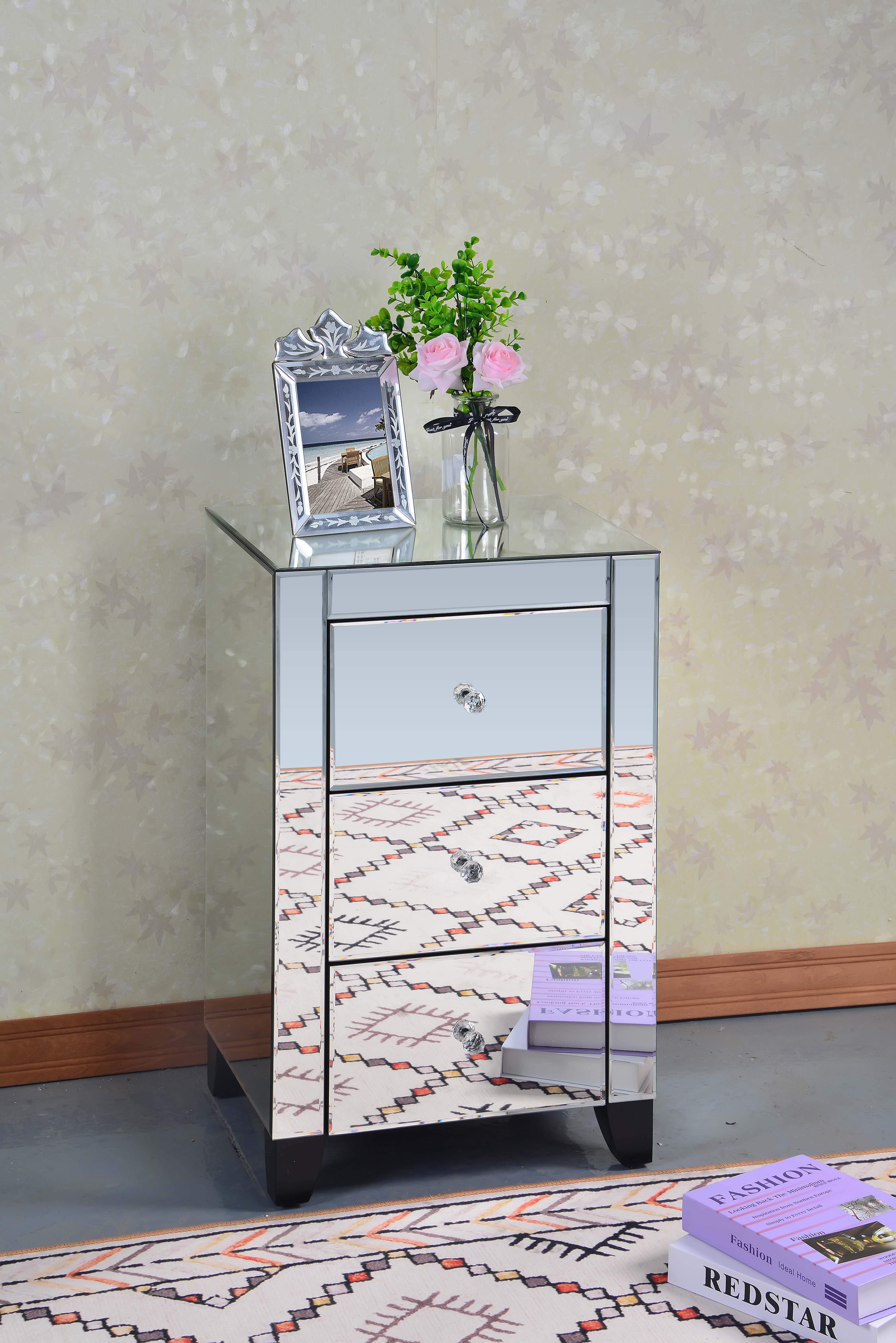 Fairy Home Iconium 3 - Drawer Glass Nightstand in Mirror & Reviews ...