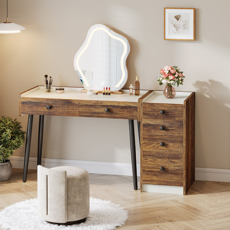 Corrigan Studio® 55-Inch Vanity Desk With Cabinet, Makeup Vanities 6 ...