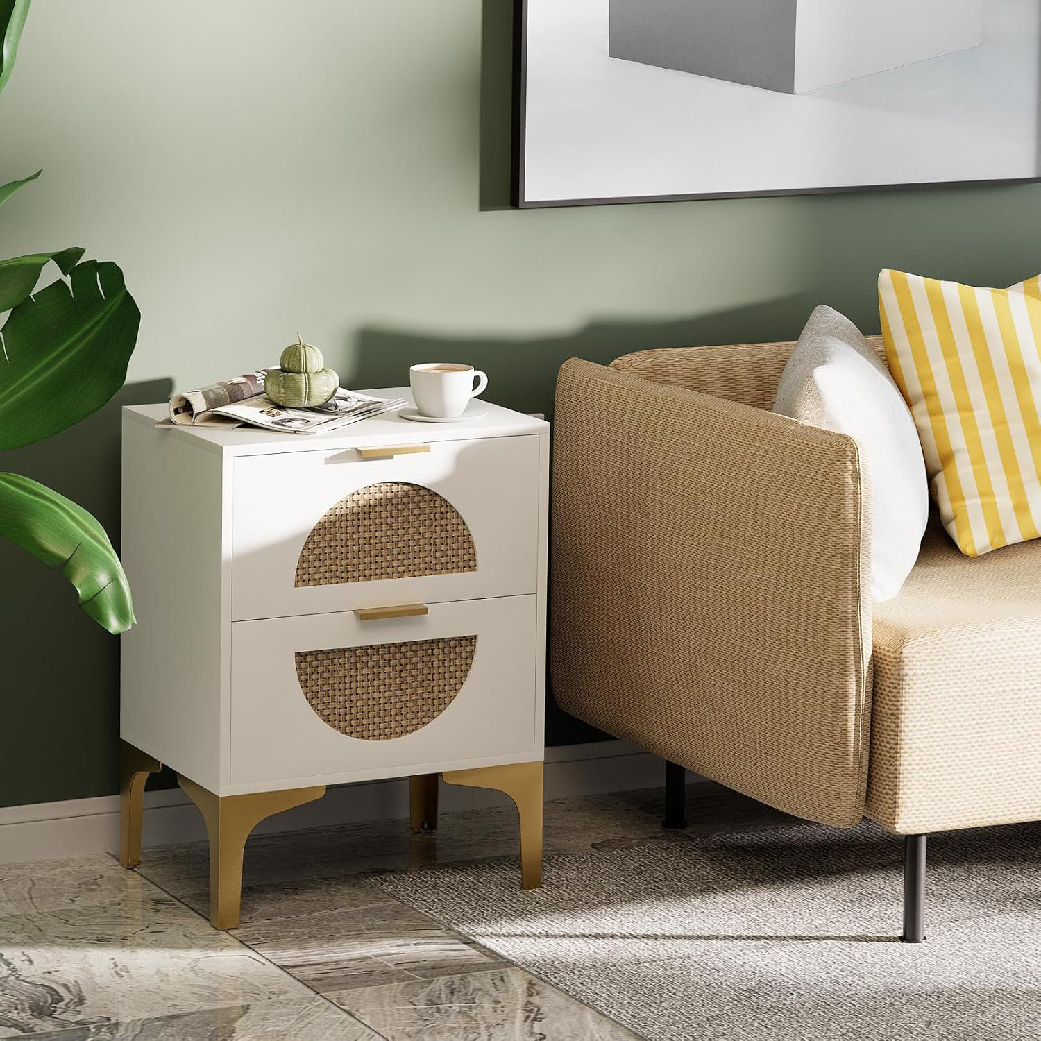 Bay Isle Home™ Nightstand With 2 Drawers, Wooden Boho Side Table With ...