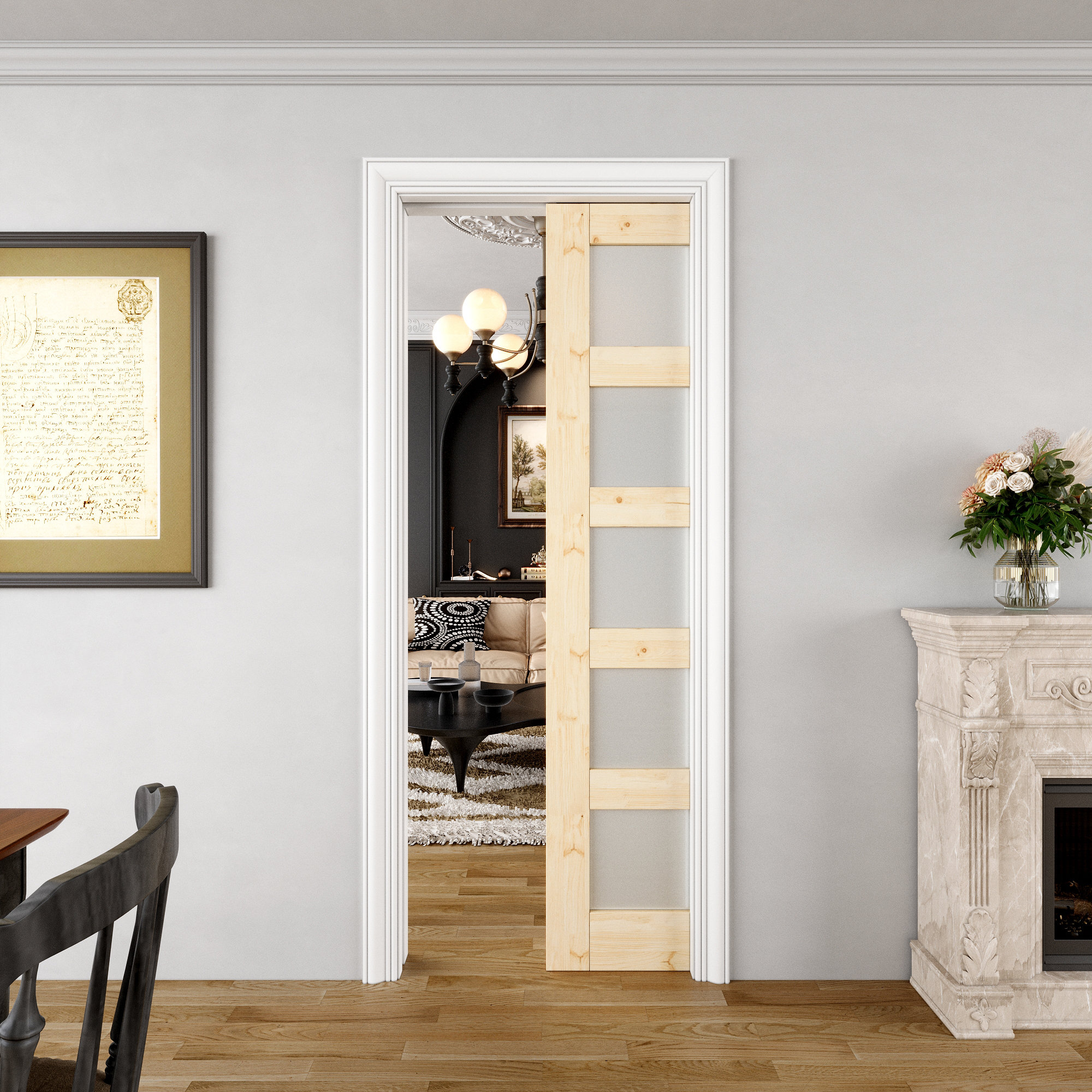 Win Stellar Interior 5-Lite Frosted Glass Pocket Doors Pantry Sliding ...