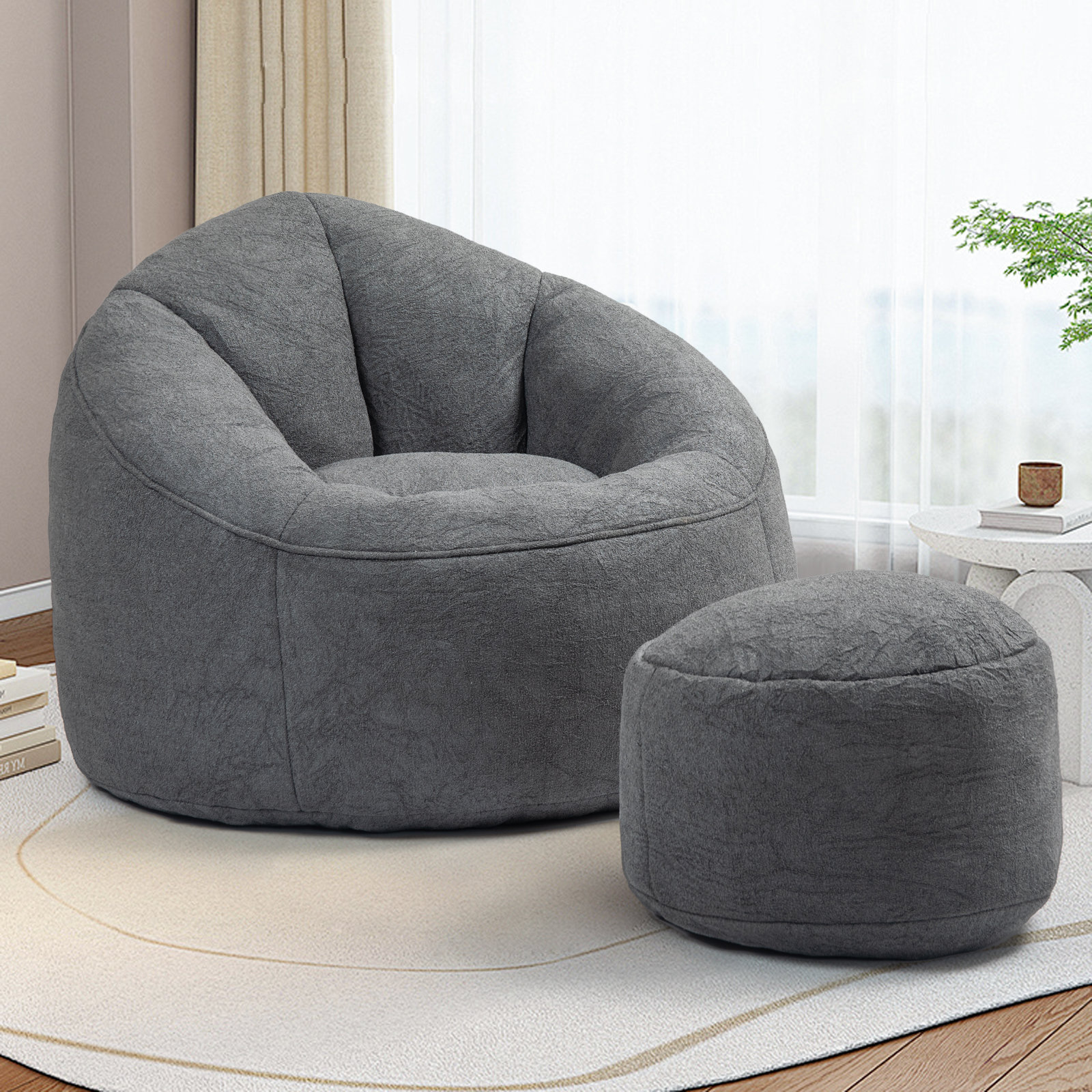 HForesty Upholstered Fabric Bean Bag Set Compressed Bean Bag with ...