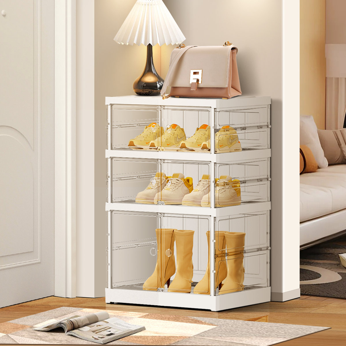 Rebrilliant 6 Pair Plastic Stackable Shoe Storage Cabinet For Entryway ...