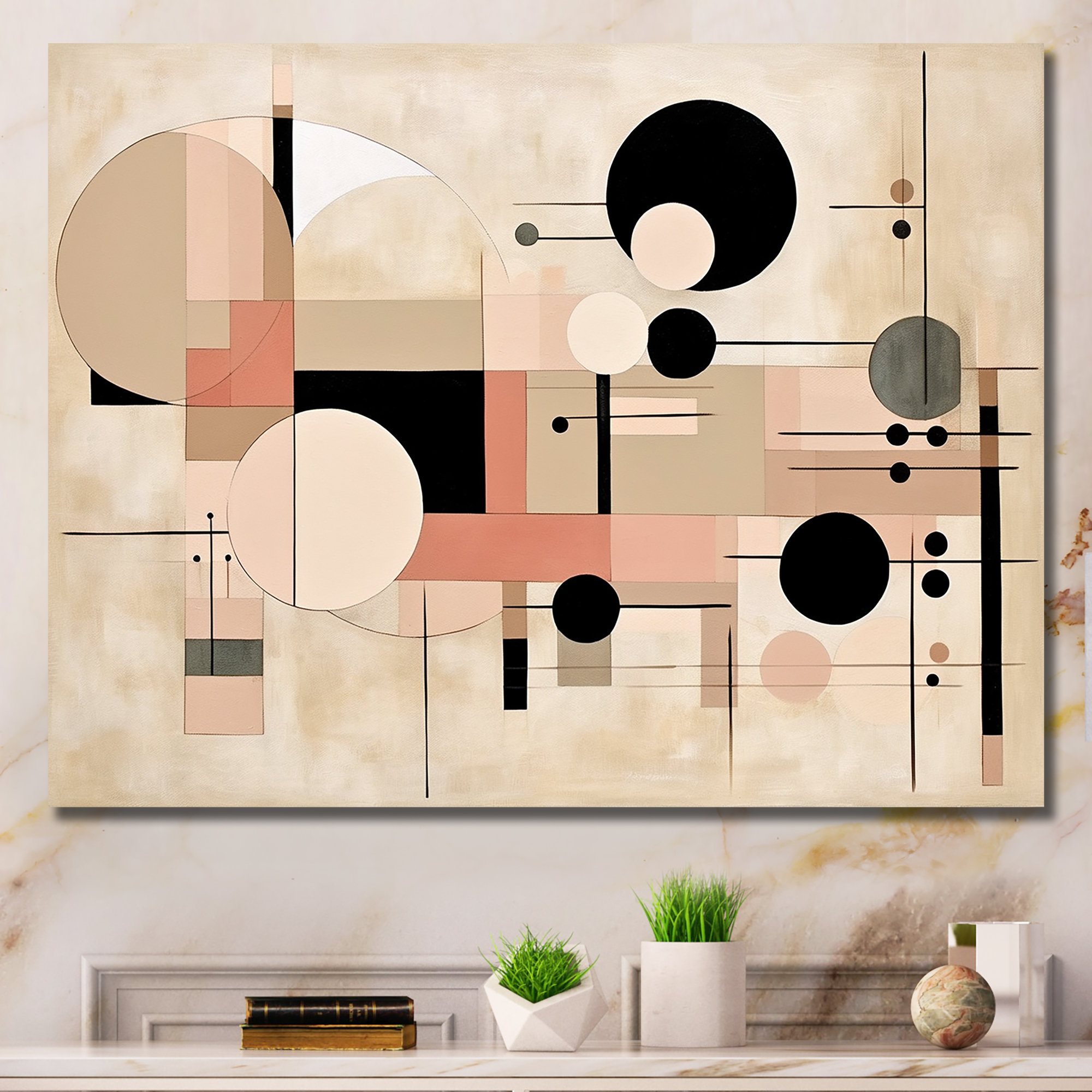 Design Art Cubism Beige And Pink Synergy I - Abstract Canvas Prints ...