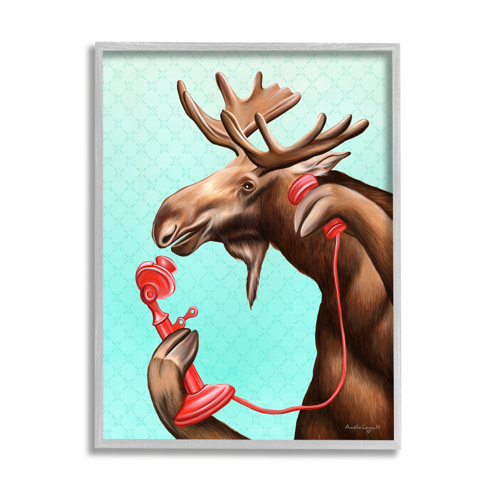 Stupell Industries Vintage Moose With Candlestick Telephone Ombre ...