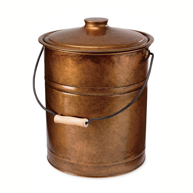 Plow & Hearth Galvanized Steel Ash Bucket with Handle, Lid and Double ...