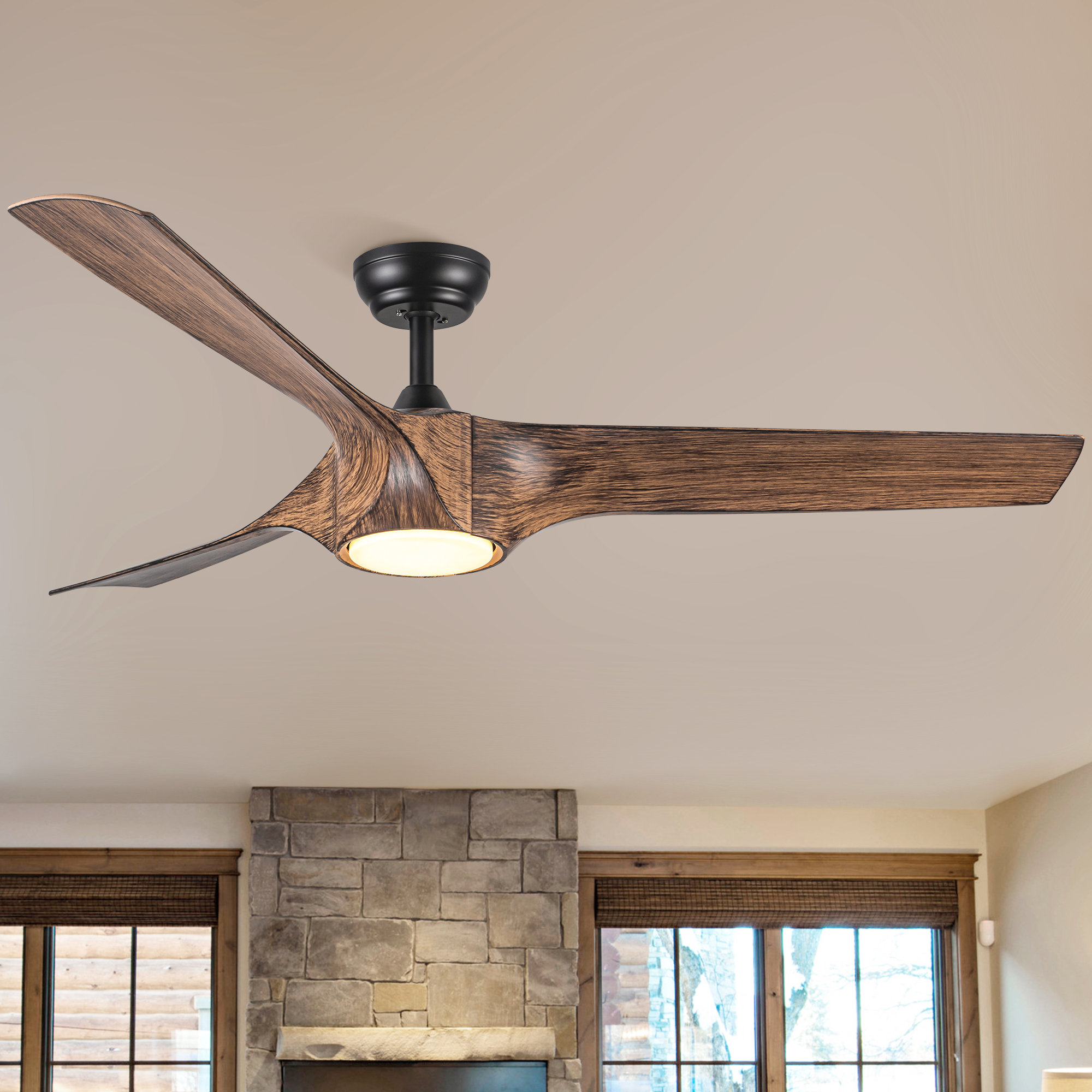 YUHAO Farmhouse 56" 3 - Blade Modern LED Propeller Ceiling Fan with ...