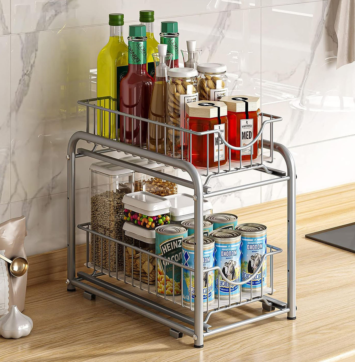 Extension Under Sink Organizers And Storage, 2 Tier Sliding Basket ...