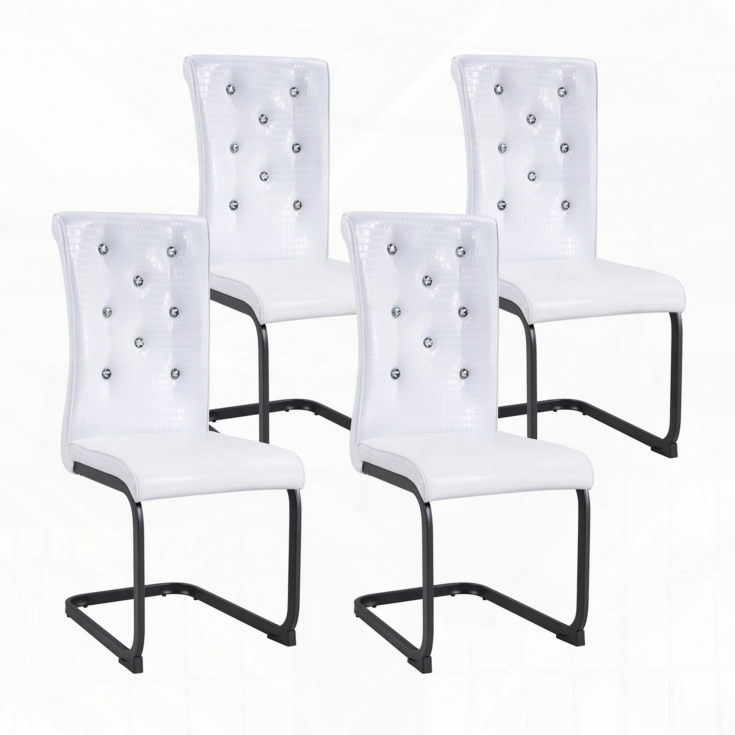 Mercer41 Retro Alligator Skin Upholstered Dining Chairs with Crystal ...