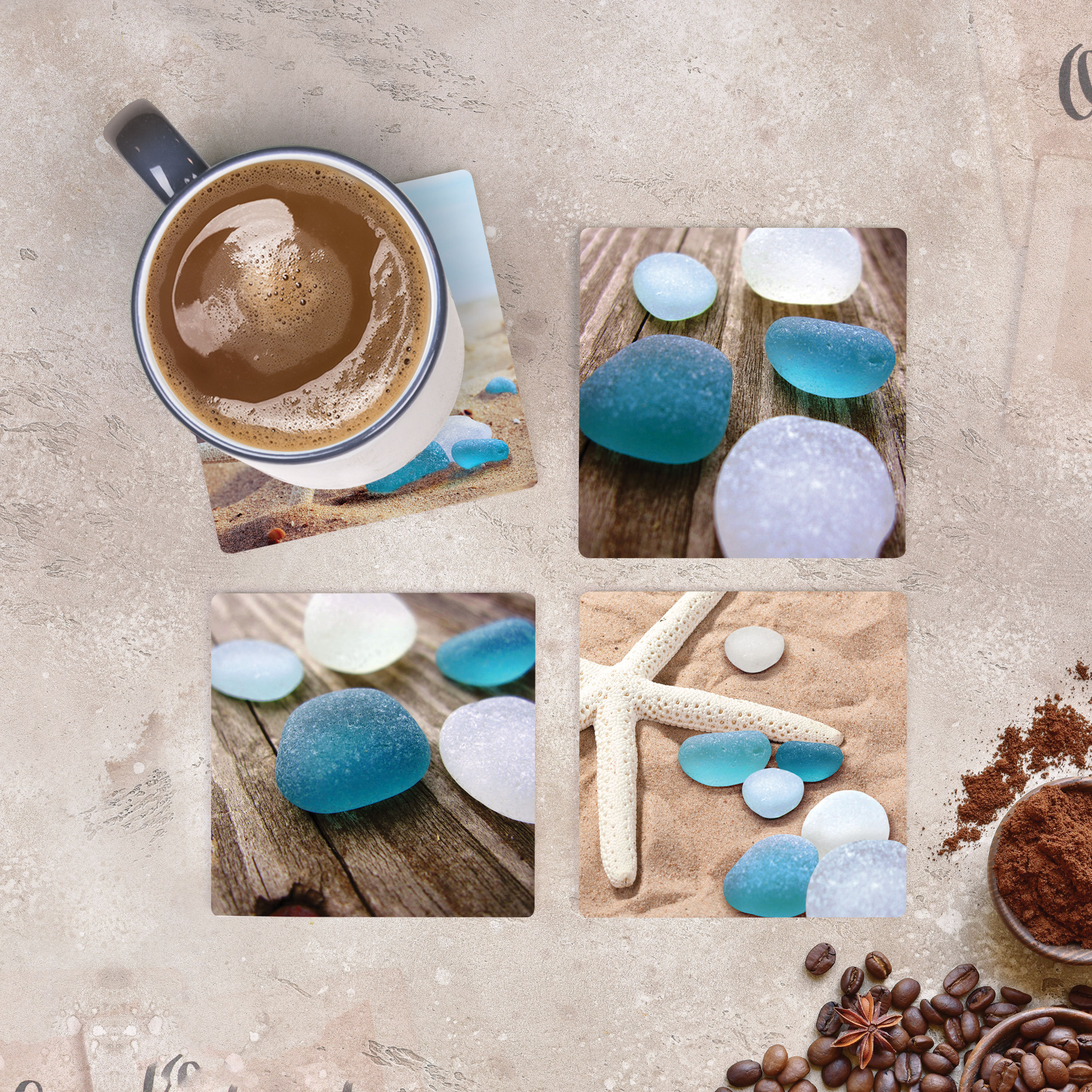 Dovecove Sea Glass 4 Piece Coaster Set | Wayfair