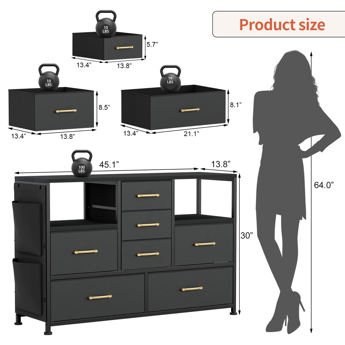 Mercer41 7 Drawers Dresser Tv Stand, Black Dressers For Bedroom ...