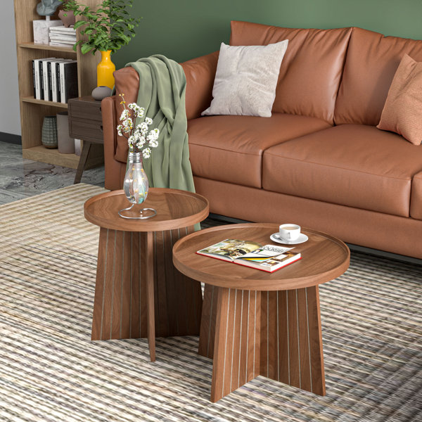 Gracie Oaks Round Fluted Nesting Coffee Table, 2 Piece Coffee Table Set ...